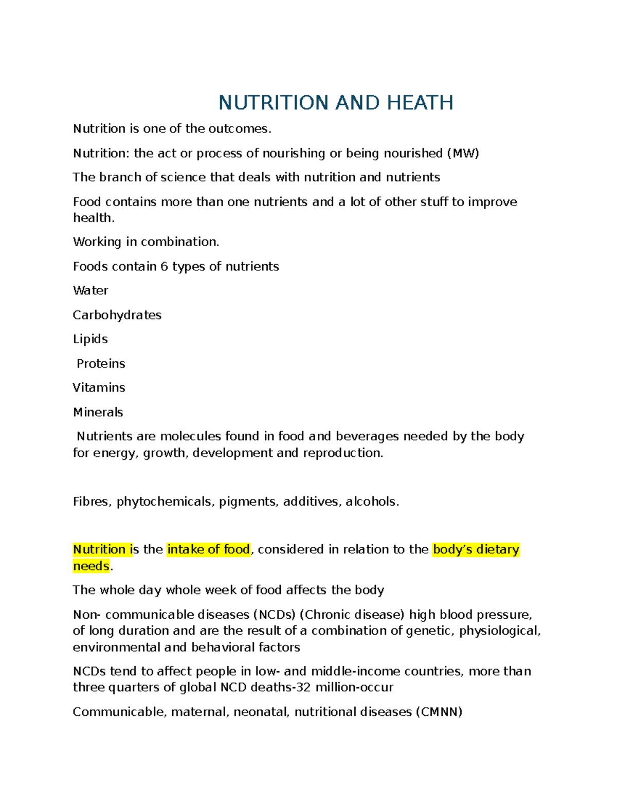 NUTR 101: Lecture 2 - Understanding Nutrition and Health - Studocu