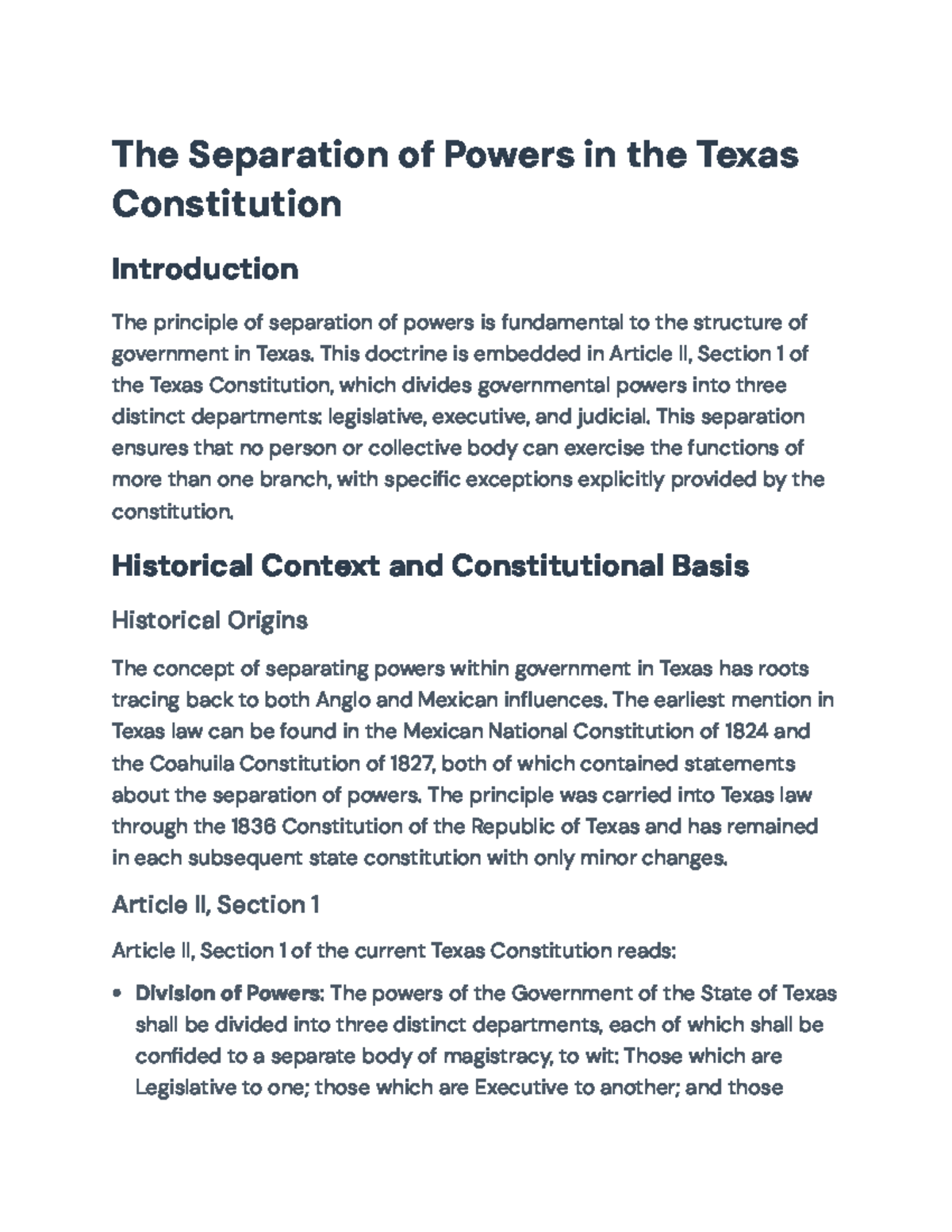 Separation of Powers: Analyzing Texas Gov Structure & Constitution ...