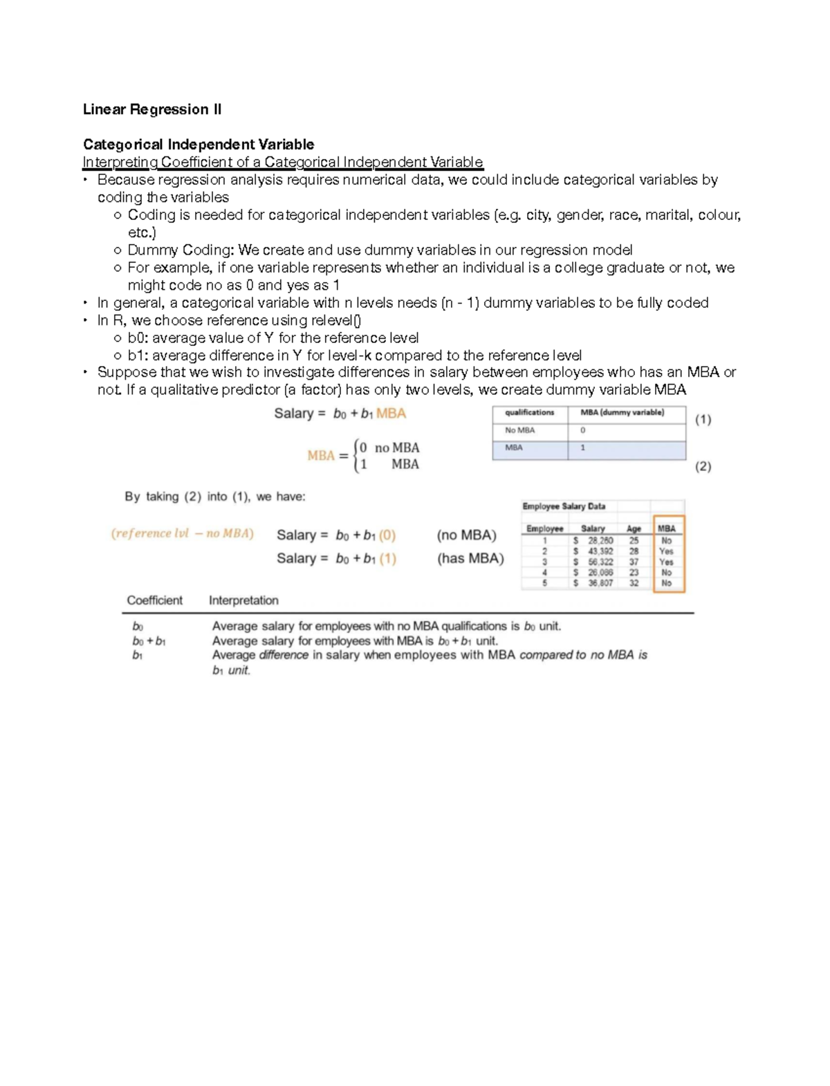 Wk8 Linear Regression II & Classification: Categorical Variables and ...