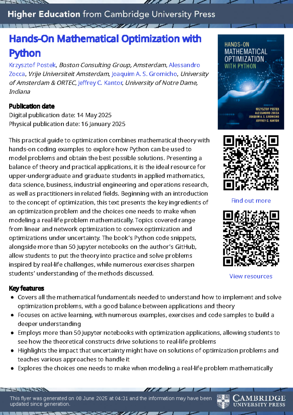 Hands-On Mathematical Optimization with Python: A Practical Guide - Studocu