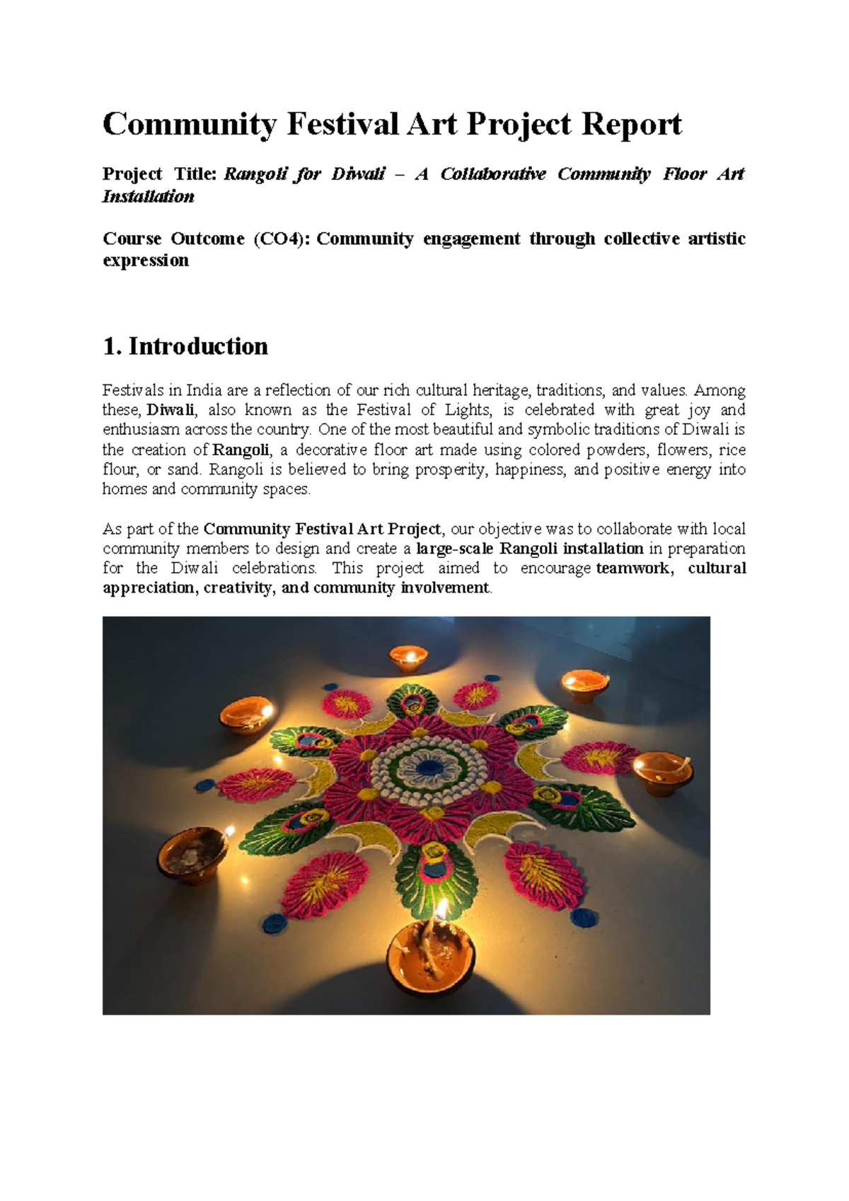 Community Festival Art Project Report: Rangoli for Diwali (CO4) - Studocu