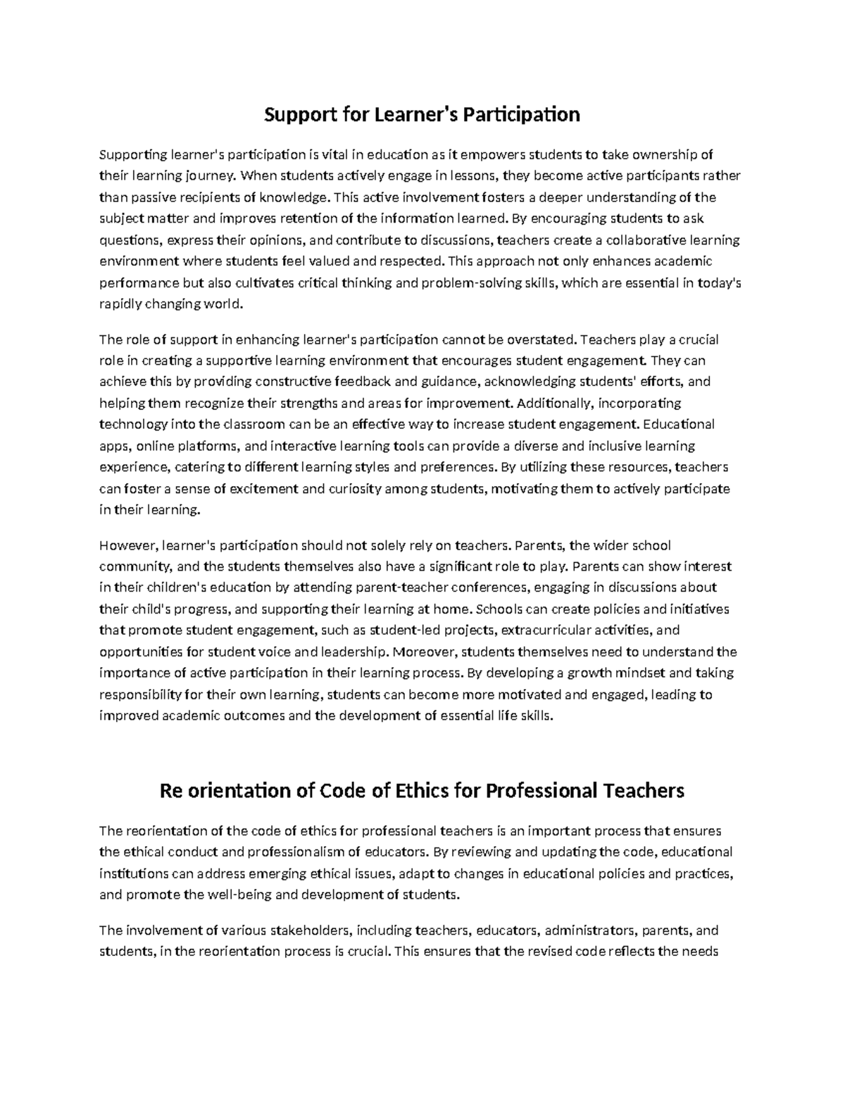 **EDU 101: Summary of Key Discussions on Learner Participation and ...