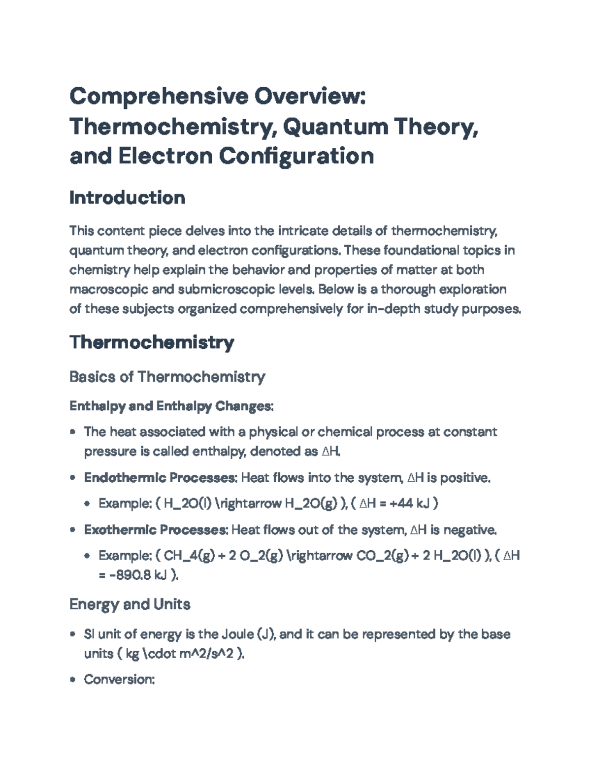 Thermochemistry, Quantum Theory & Electron Config. | Chem101 Overview ...