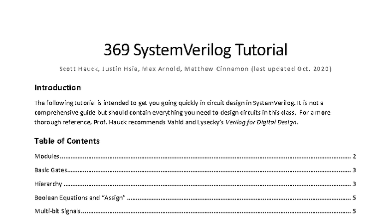 Verilog Tutorial - VLSI FPGA Research Note (369) - Studocu