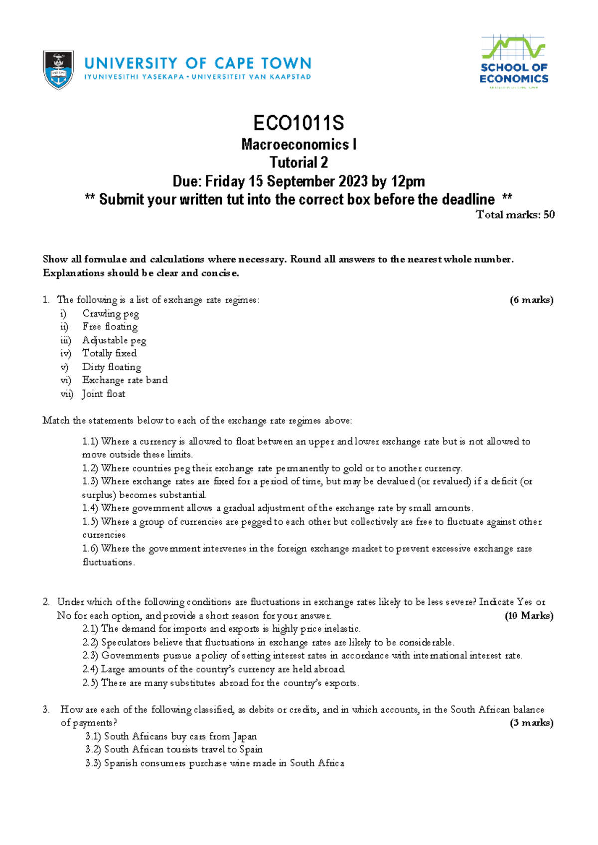 ECO1011S Macroeconomics I Tutorial 2 Guide - Due 15 Sept 2023 - Studocu