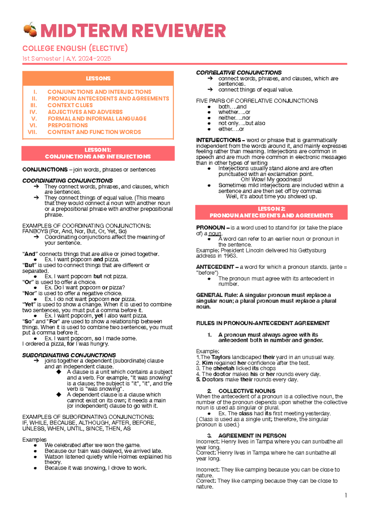 ENG111 MIDTERM REVIEWER: COLLEGE ENGLISH LESSONS ON GRAMMAR AND USAGE - Studocu