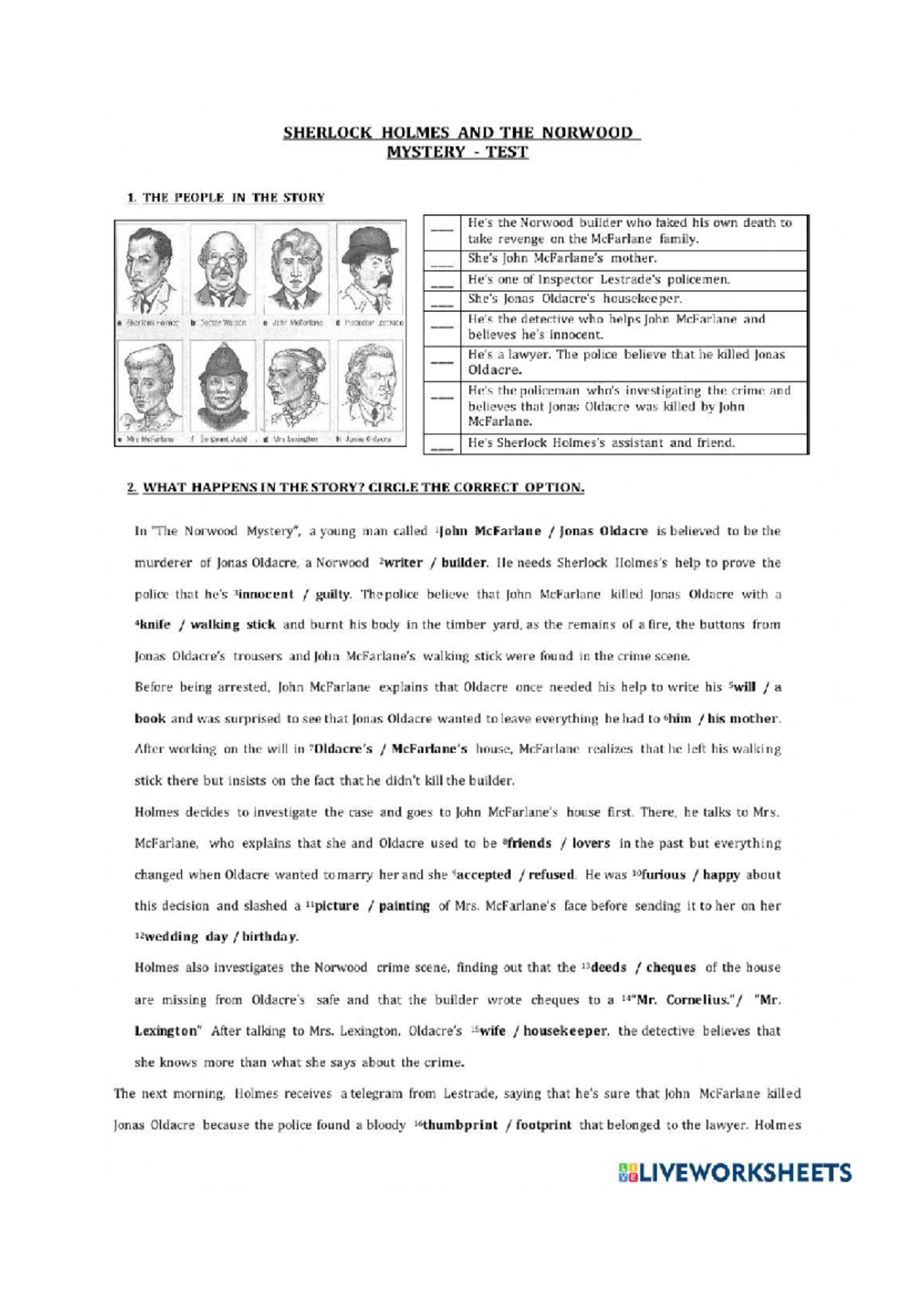 SHERLOCK HOLMES: THE NORWOOD MYSTERY TEST 1 WORKSHEET - Studocu