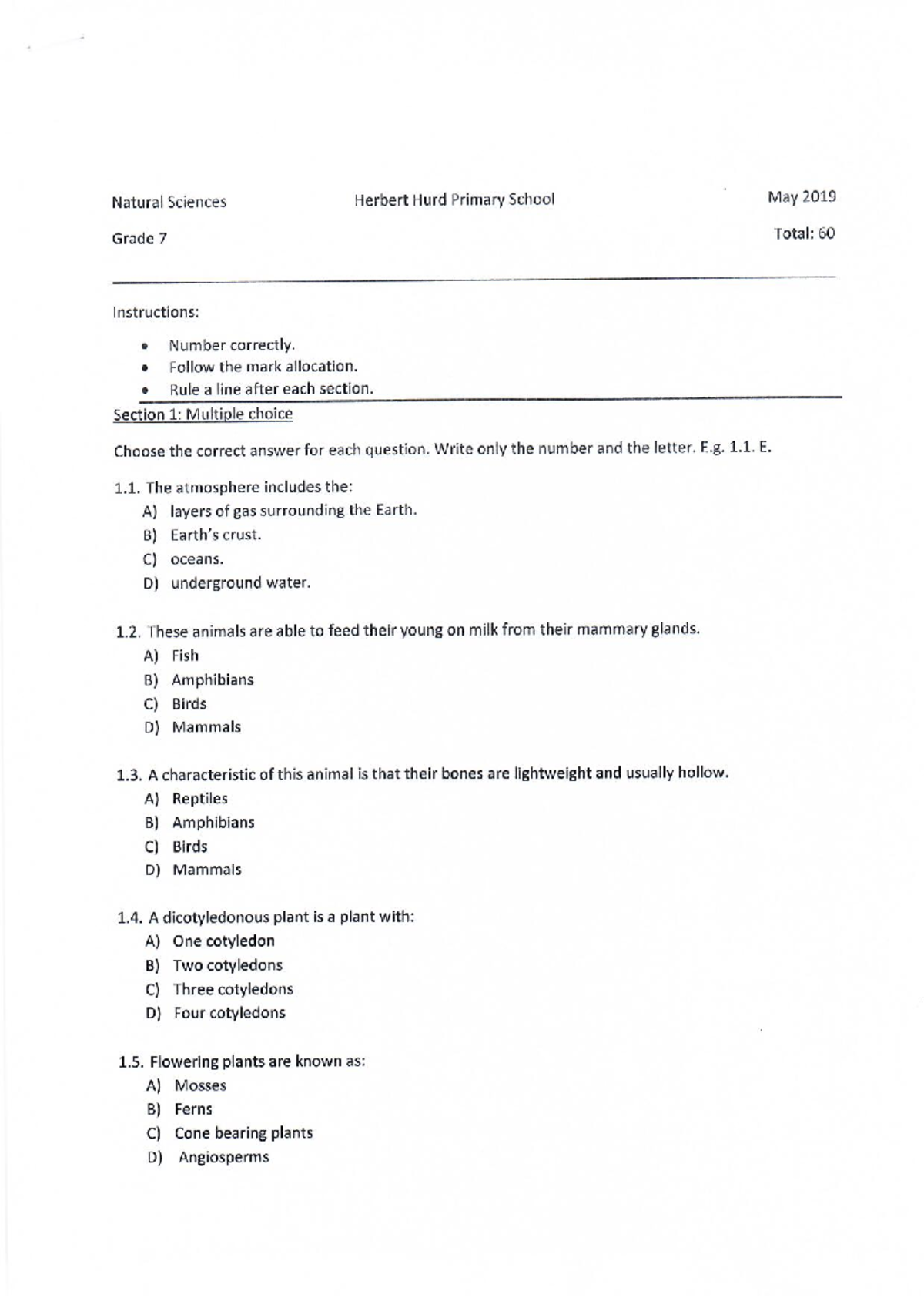 Gr 7 Natural Science June 2019 Exam Questions and Answers - Studocu