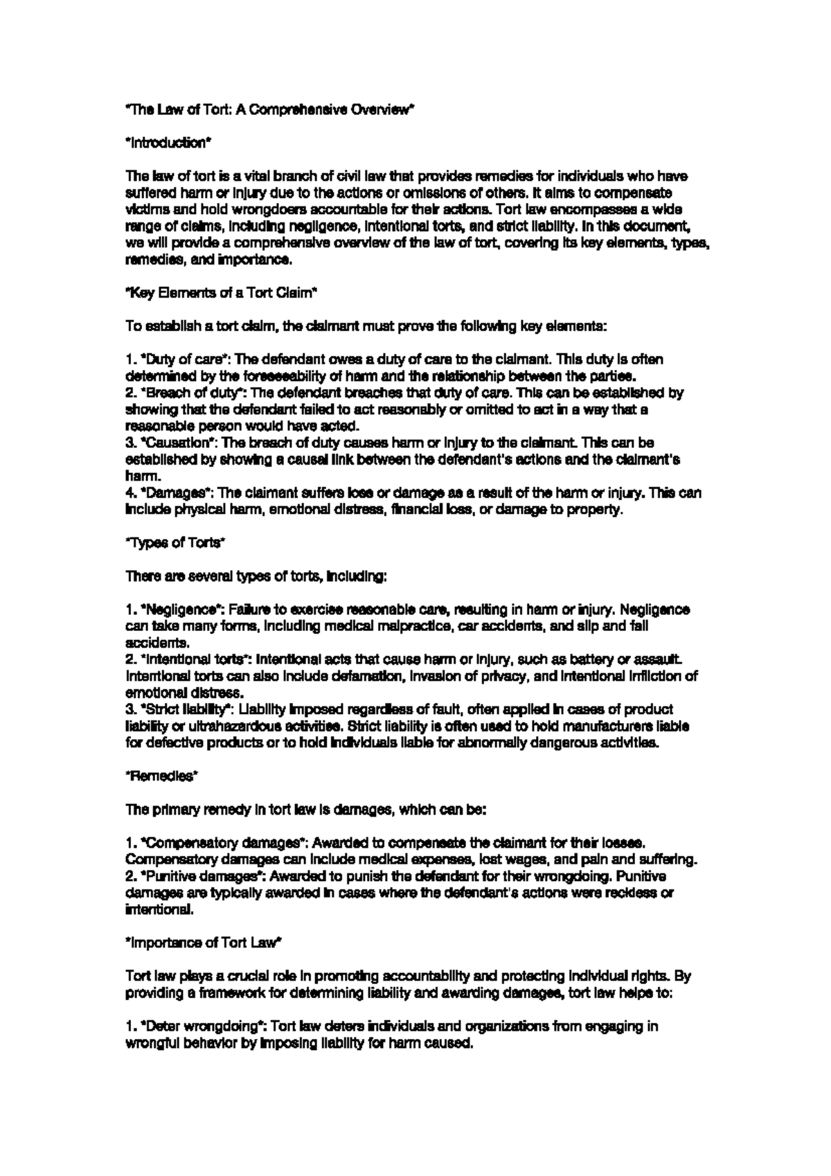 Law of Tort (LAW101): Key Elements and Remedies Explained - Studocu