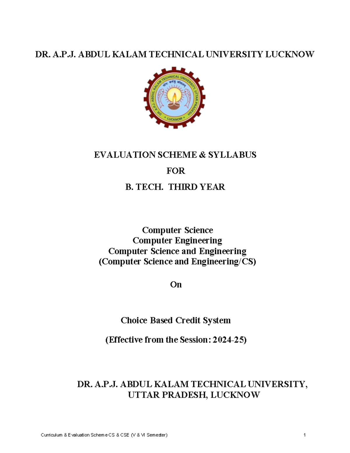 B.Tech CSE & CS Syllabus for 3rd Year (CS CSE V VI Sem) - Studocu