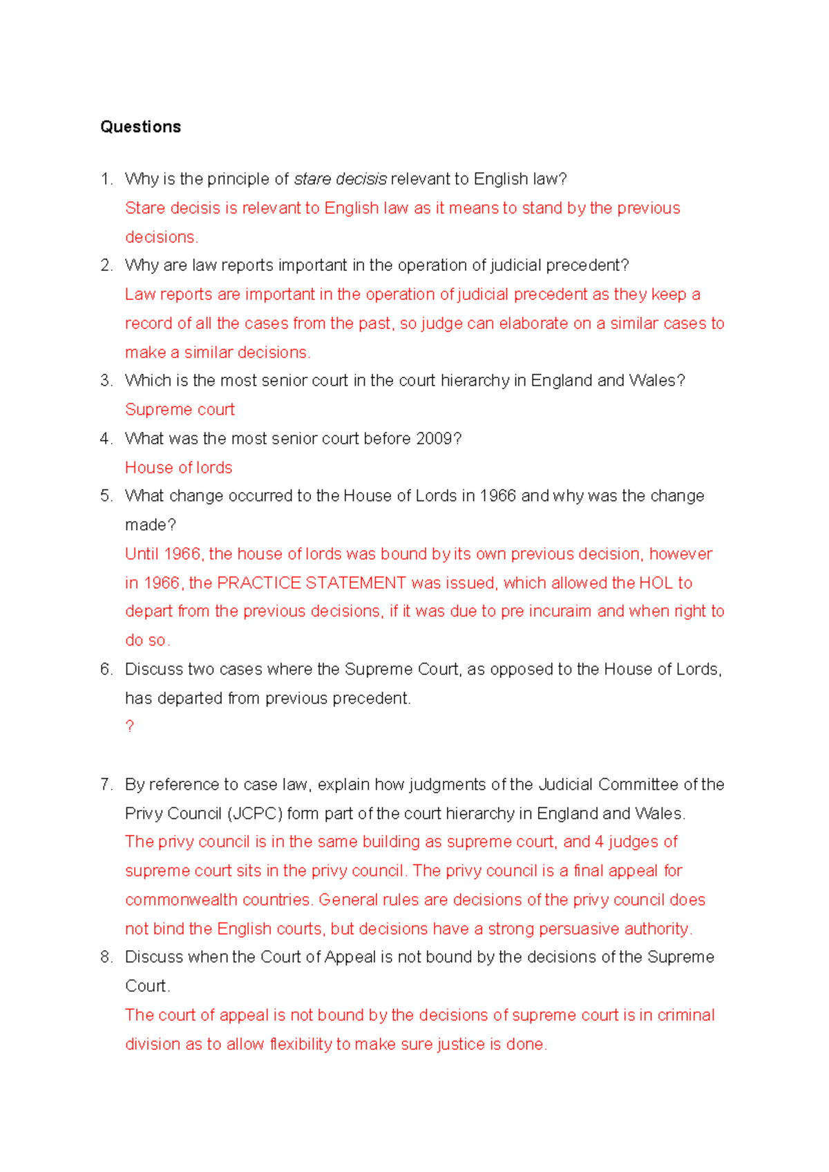 Judicial Precedent Study Guide (Revision Material 1) - Studocu