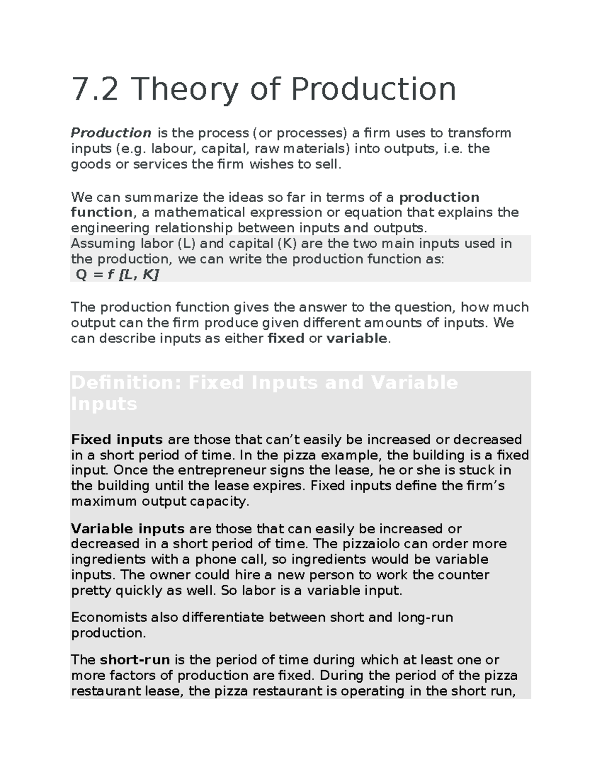 7.2 Theory of Production: Understanding Inputs and Outputs - Studocu