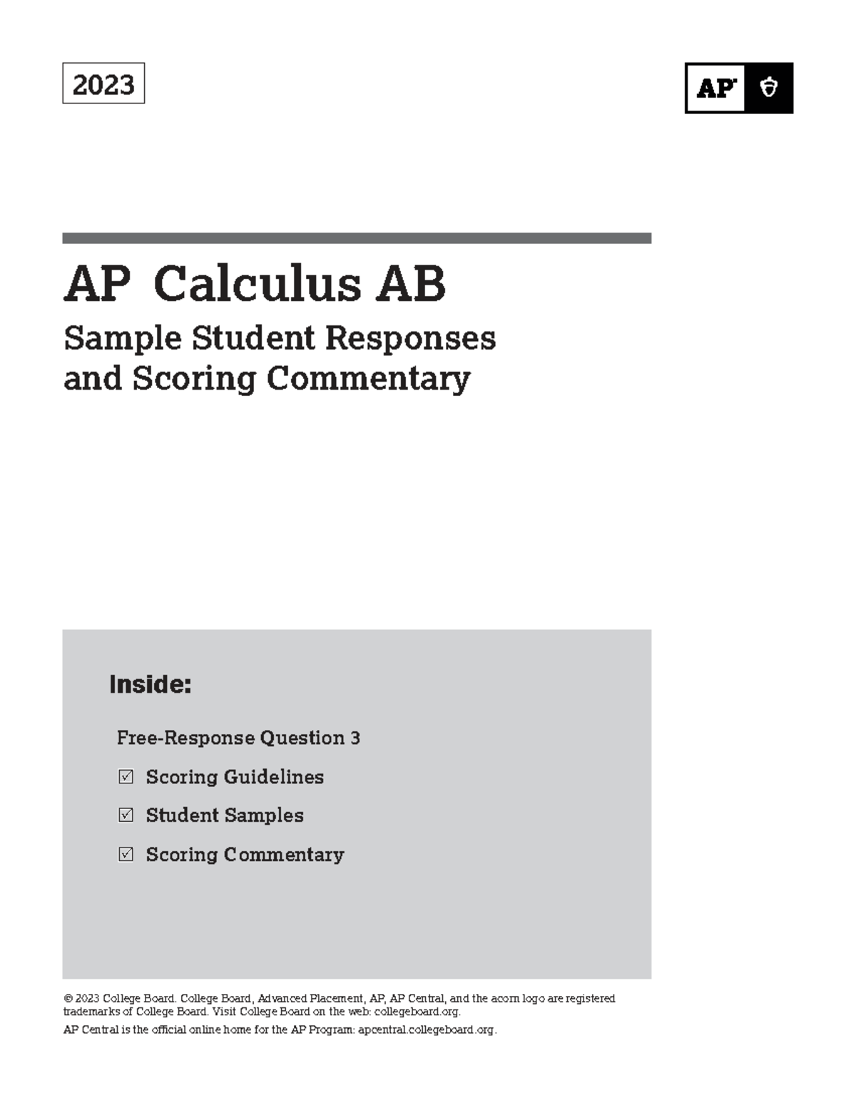 Ap23 apc calculus ab q3 - aaaaaaaaaaaaaaaa - 2023 AP ® Calculus AB ...