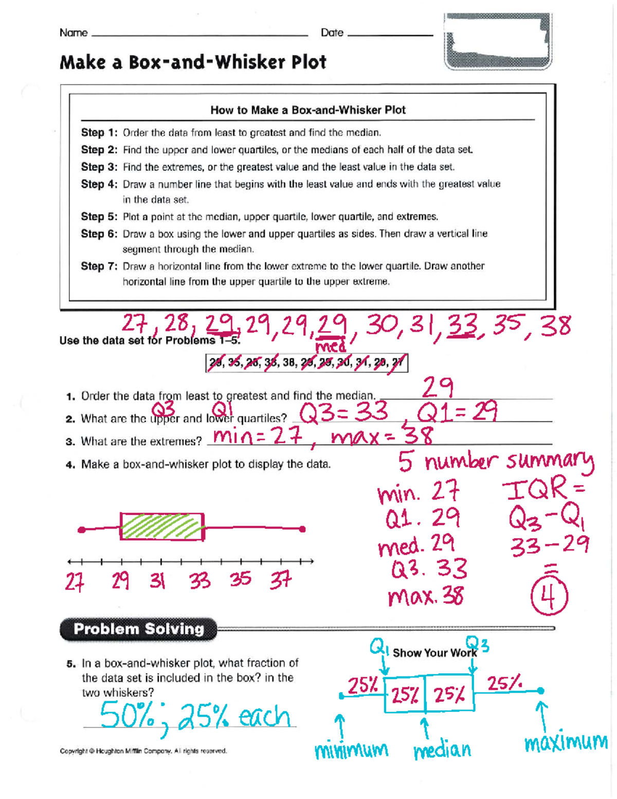 Answer Key: Box and Whisker Plot Review for Data Analysis - Studocu