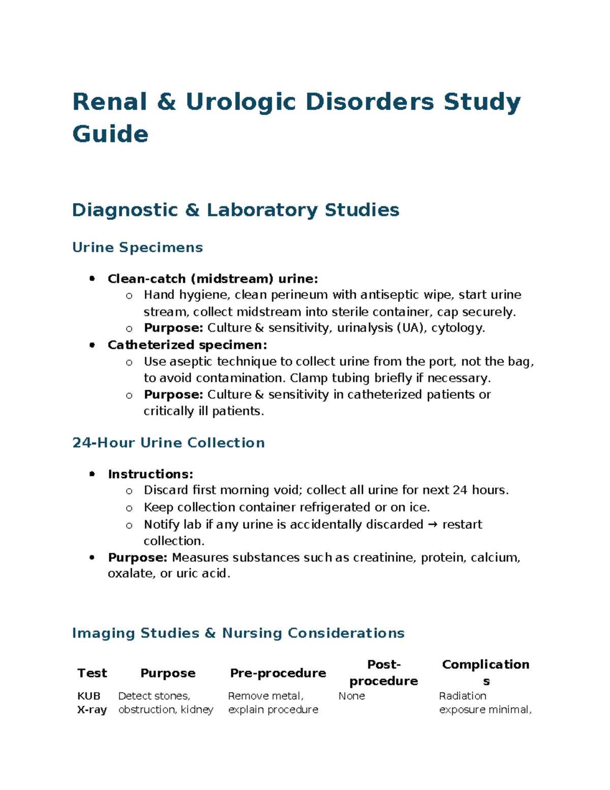 Renal & Urologic Disorders Study Guide (Midterm Review) - Studocu