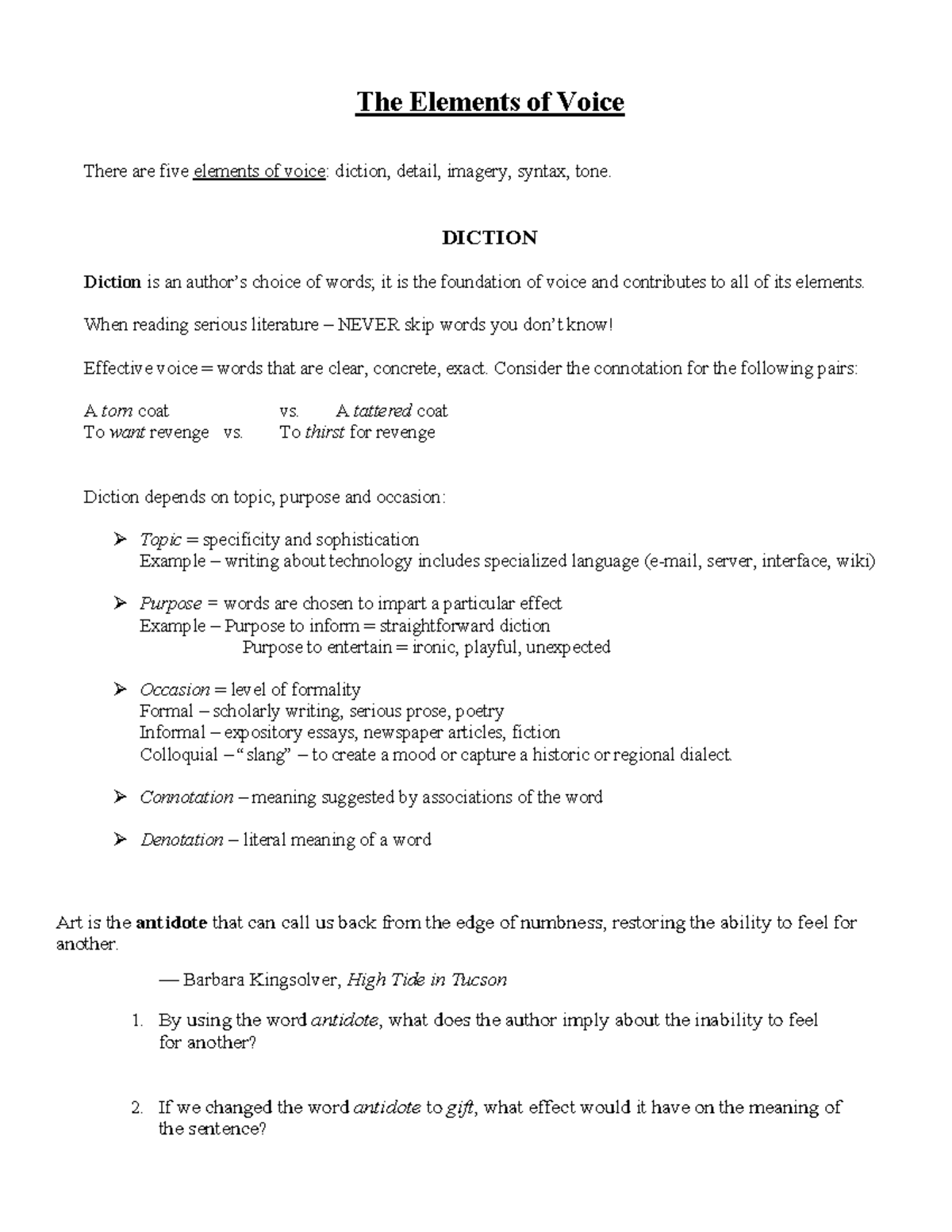 The elements of voice - Element - The Elements of Voice There are five ...