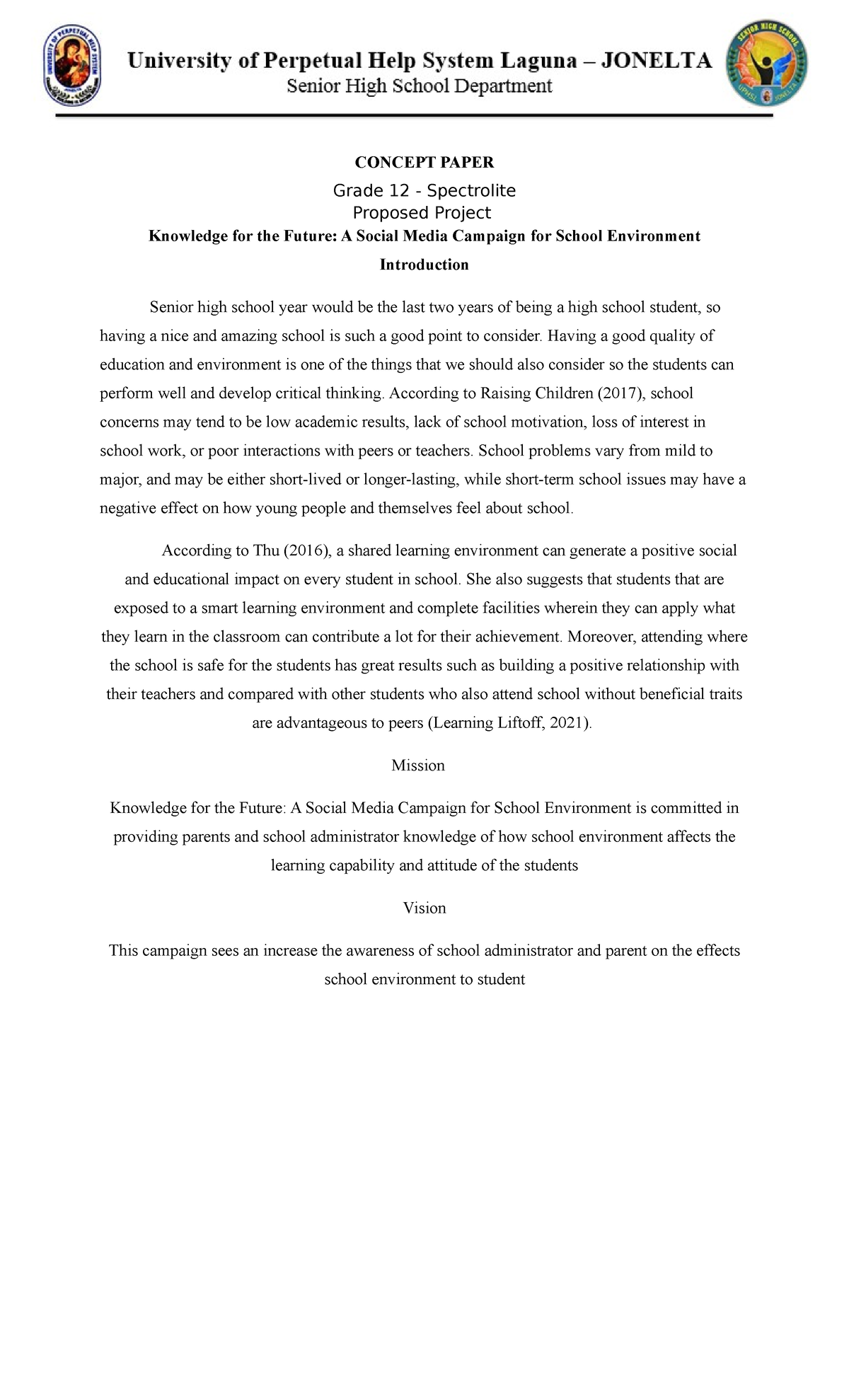 Spectrolite Group-5 - This is guide to make a thesis - CONCEPT PAPER ...