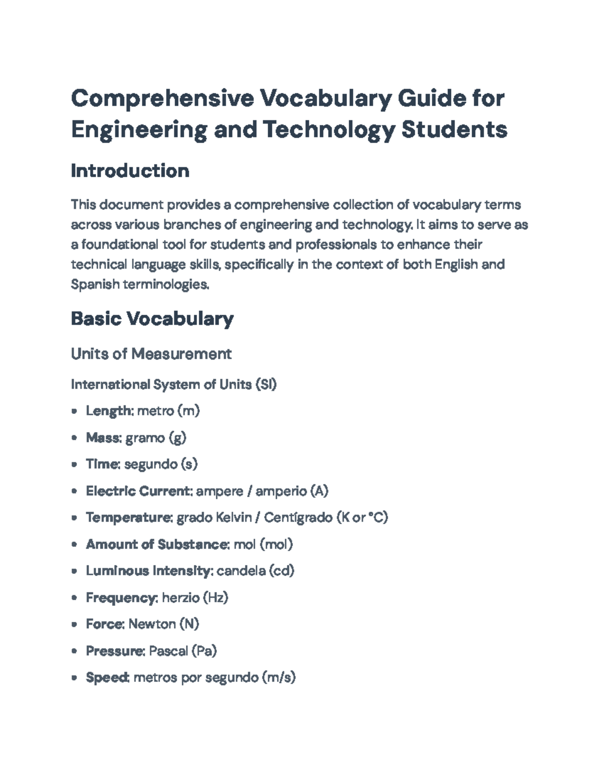 Comprehensive Vocabulary Guide for Engineering and Technology Students ...