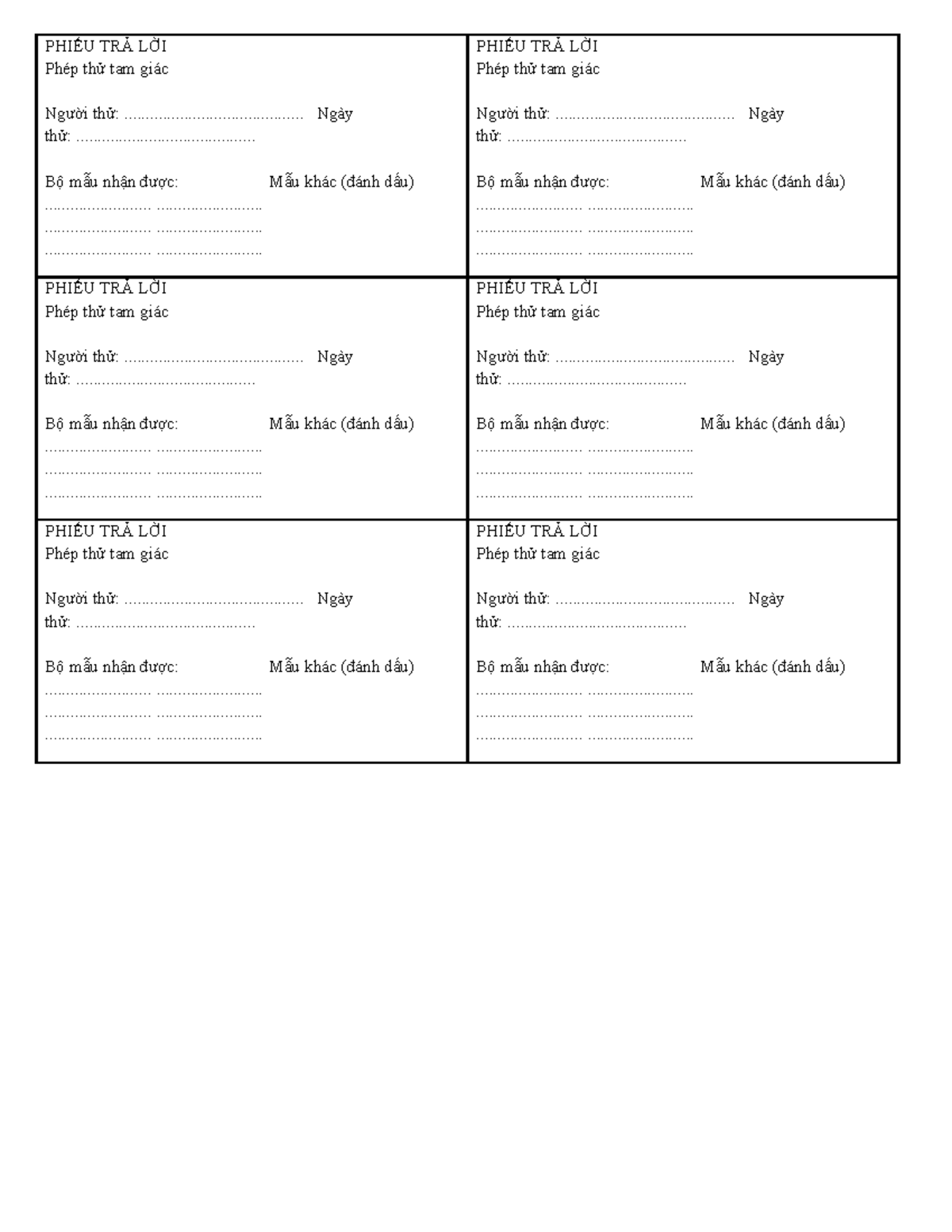 PHIẾU TRẢ LỜI Phép thử tam giác 7Up - Studocu