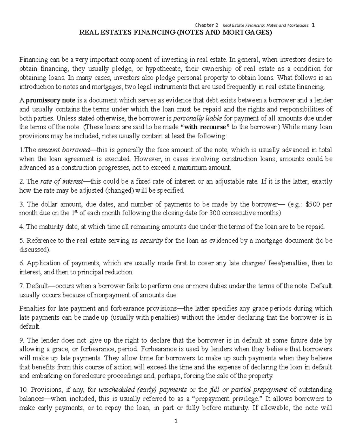 REAL ESTATE FINANCING NOTES & MORTGAGES: KEY CONCEPTS AND TERMS - Studocu