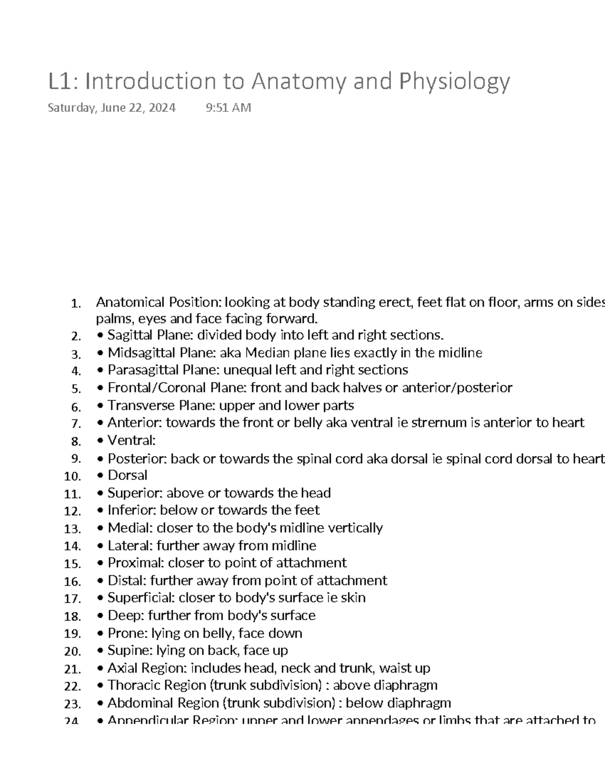 Lab 1 Introduction to Anatomy and Physiology - Anatomical Position ...