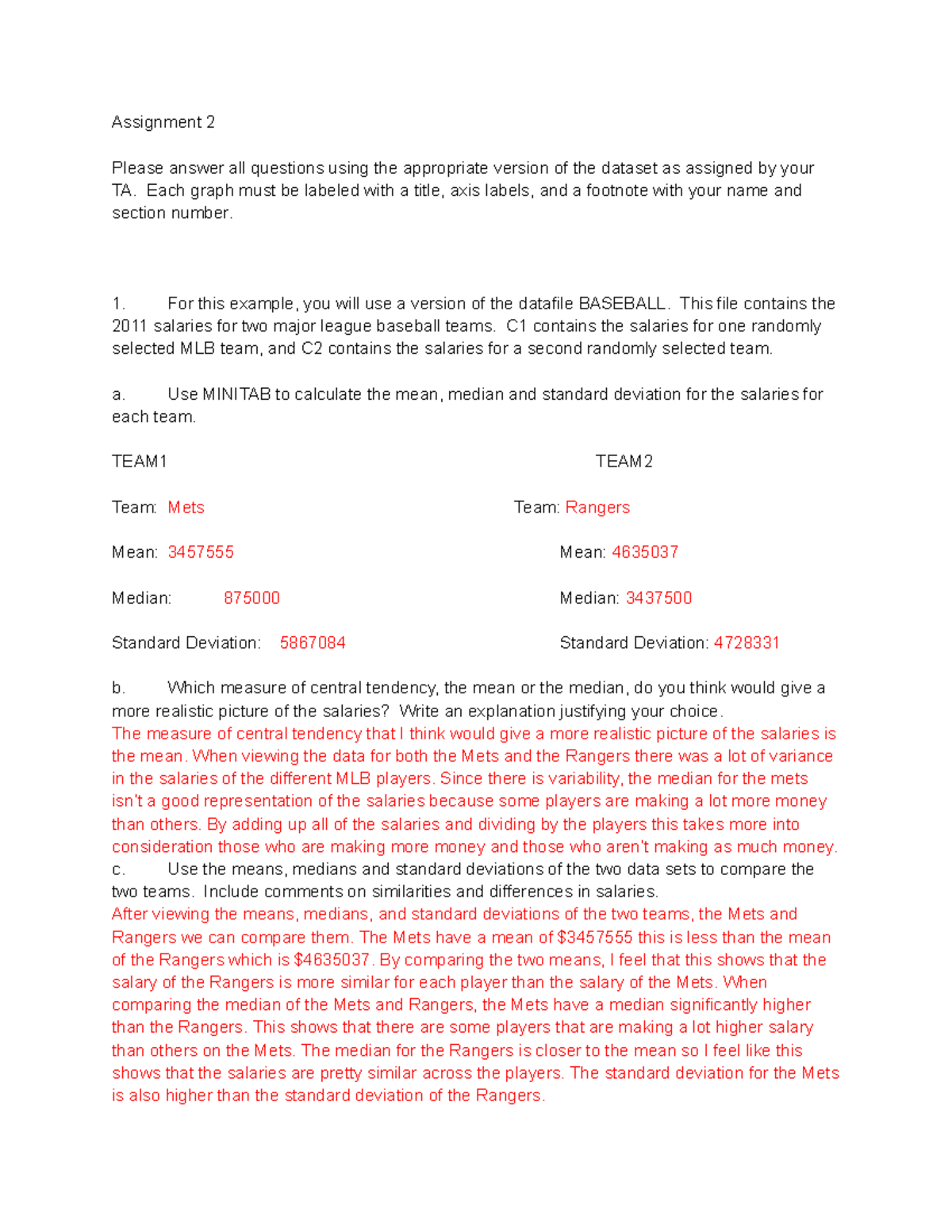 Minitab Assignment 2 - Assignment 2 Please answer all questions using ...