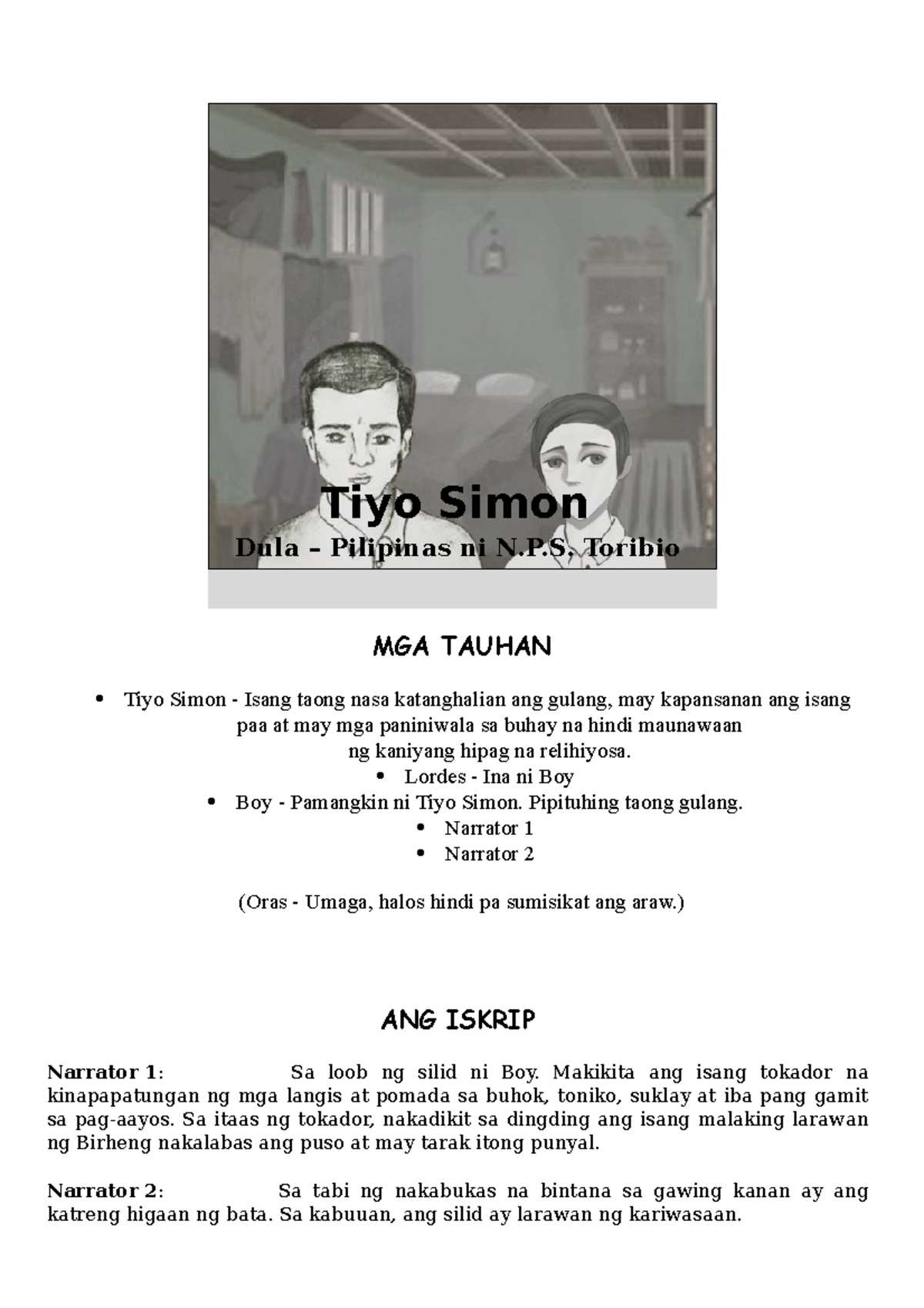 Tiyo Simon: Isang Dula ni N.P.S. Toribio - Filipino Literature Script ...