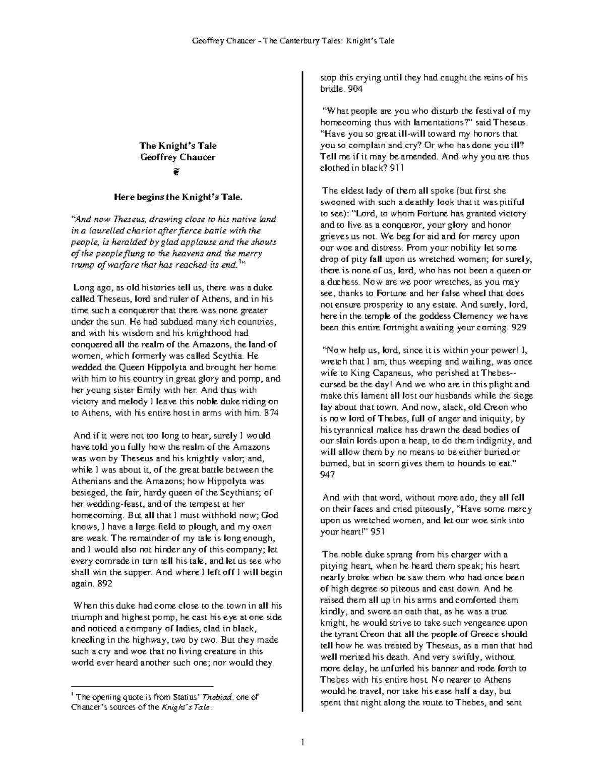 The Knight's Tale: An Analysis of Love and Chivalry in Chaucer's The ...