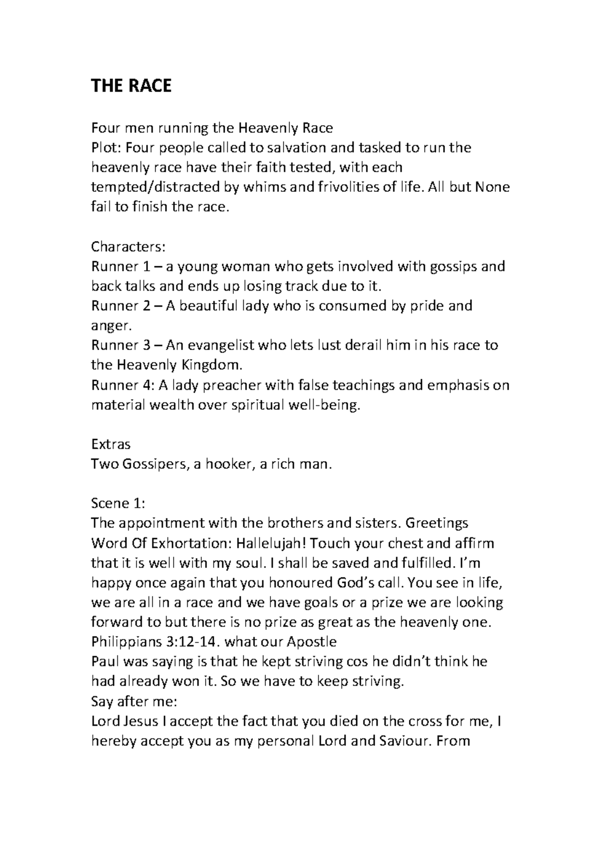 THE RACE: English Essay for 200 Level Students on Salvation - Studocu