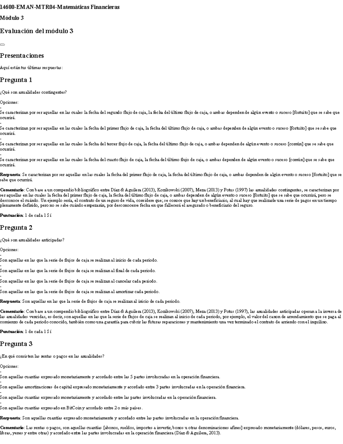 UNID - 14600-EMAN-MTR04 Evaluación Módulo 3: Anualidades y Rentas - Studocu