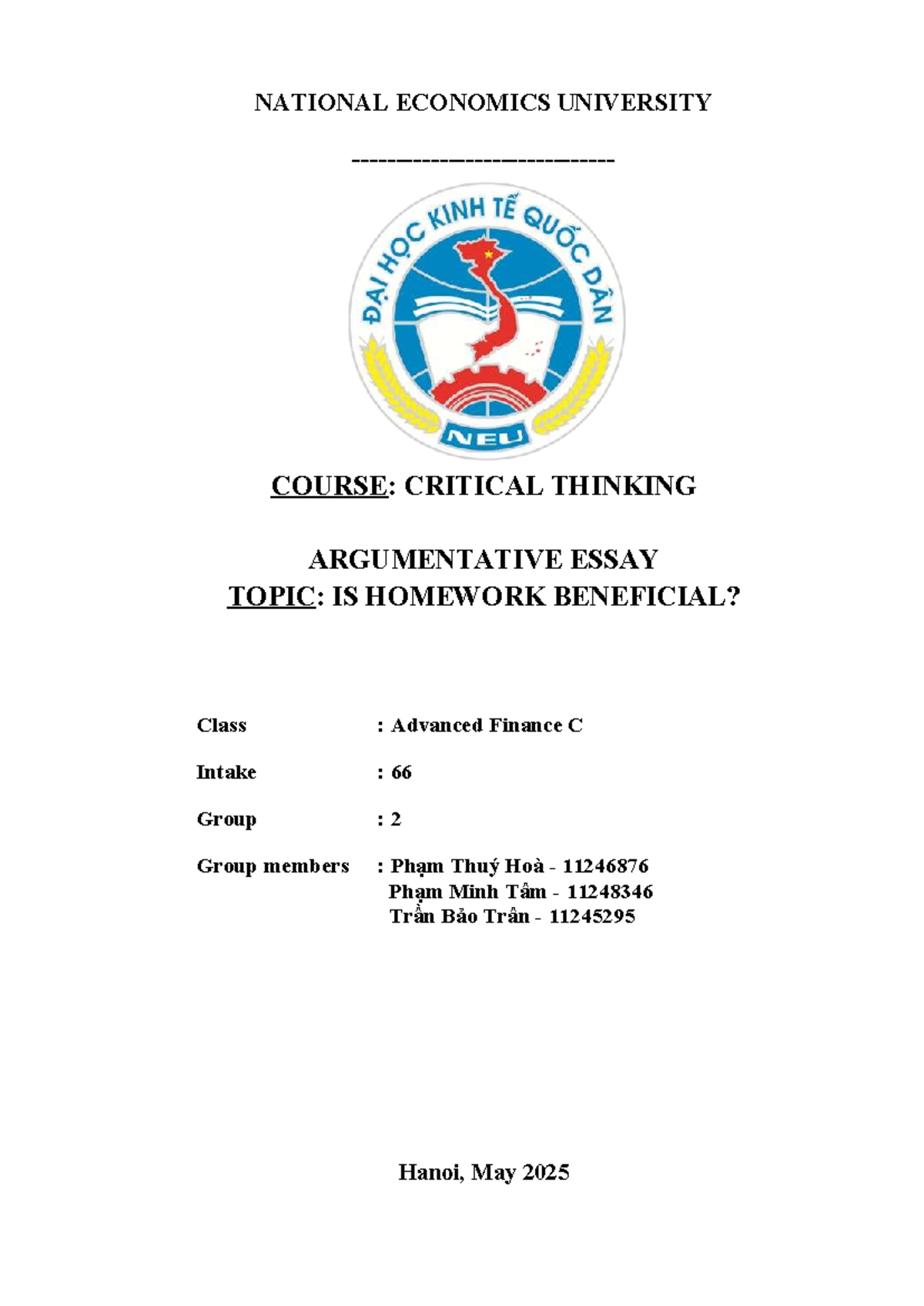 Advanced Finance C: Argumentative Essay on Homework's Impact - Studocu