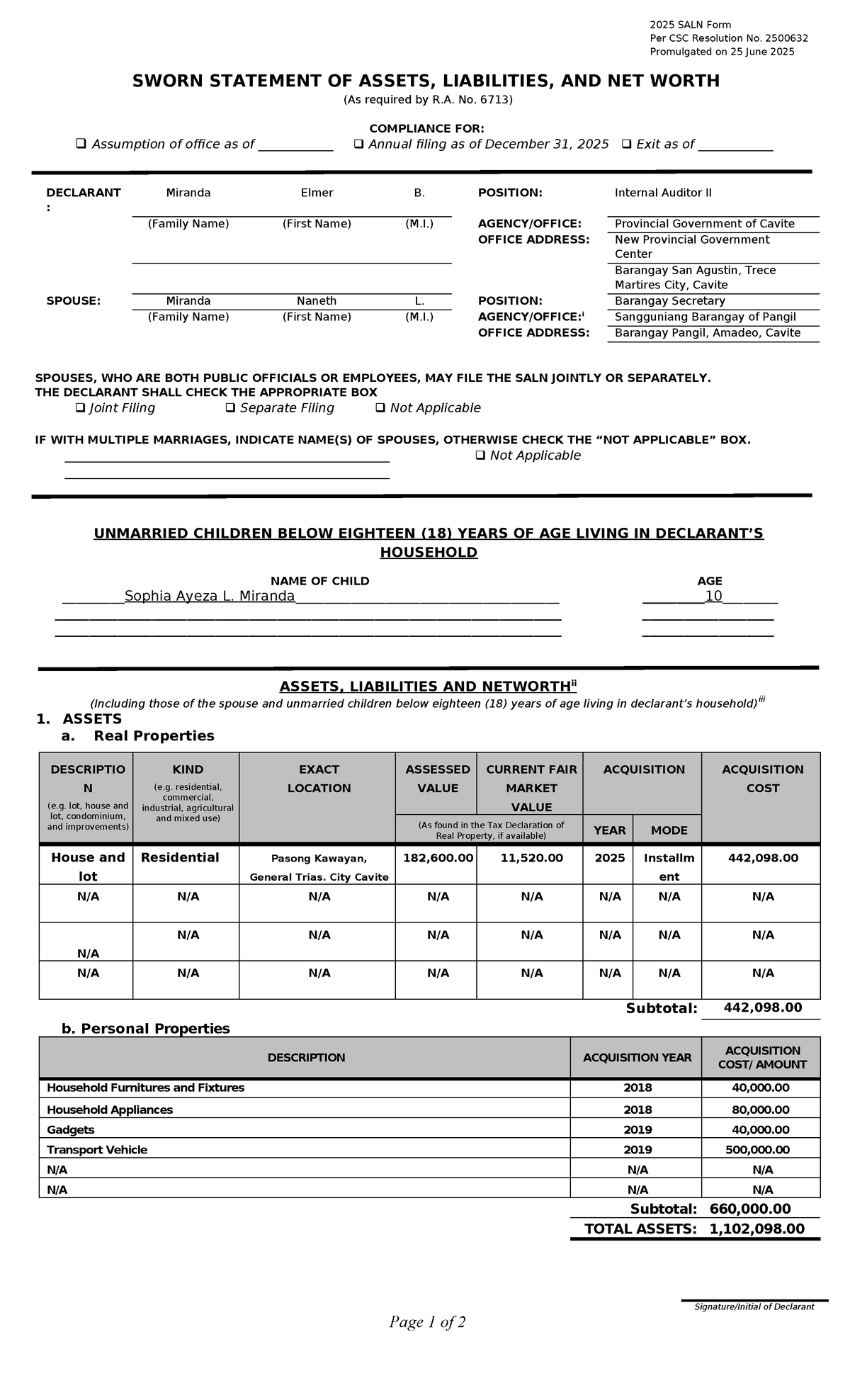 2025 SALN Form Compliance as per CSC Resolution No. 2500632 - Studocu