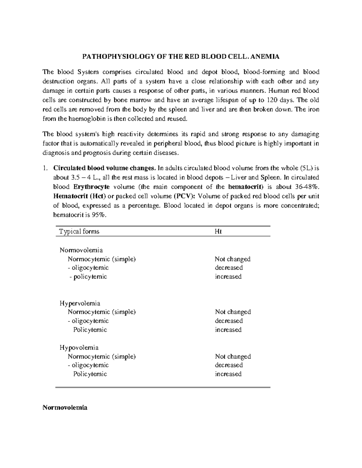 Blood Cell Disorders Addition 2024 - PATHOPHYSIOLOGY OF THE RED BLOOD ...