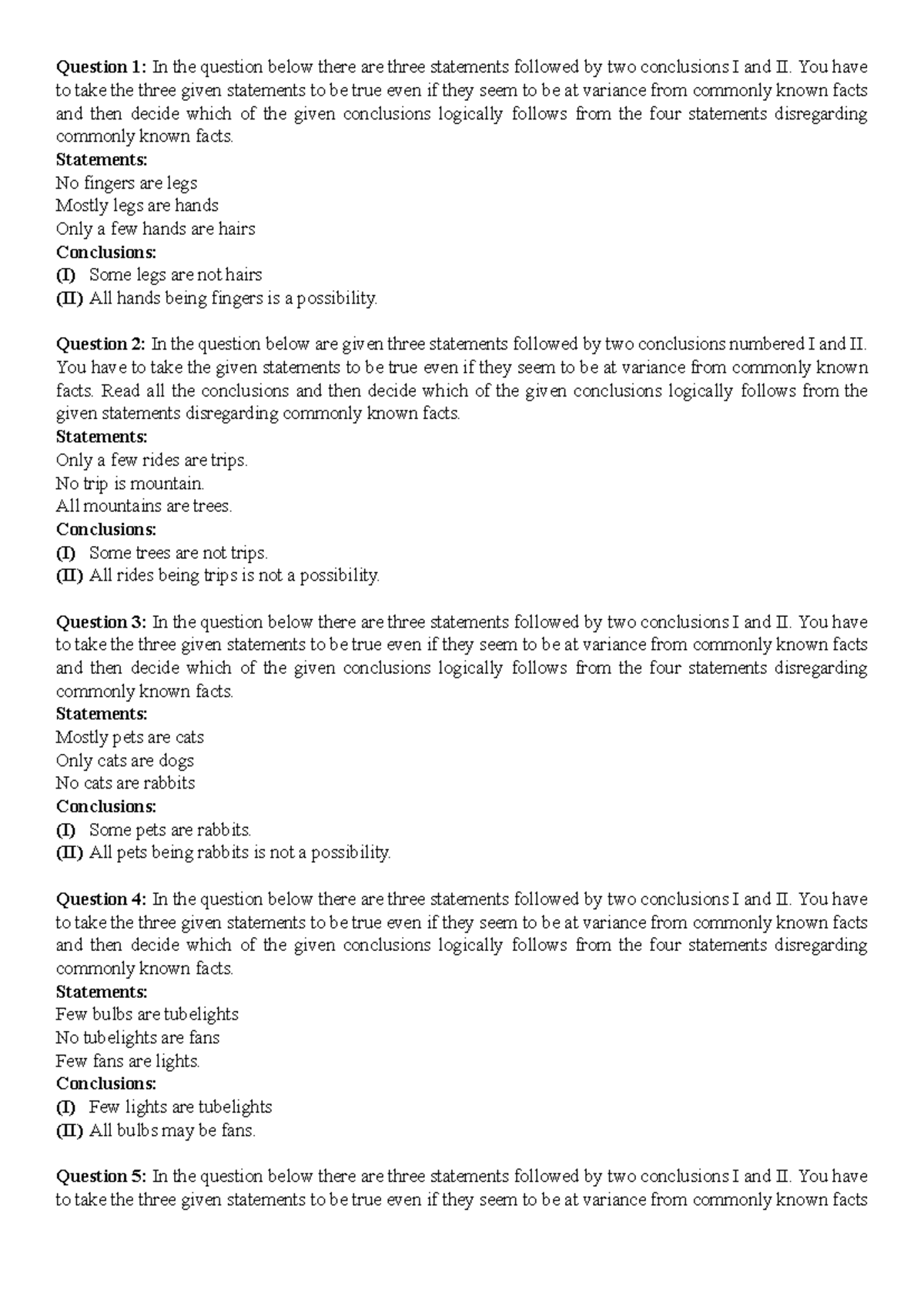 Logical Reasoning Questions and Conclusions Analysis (Course Code ...