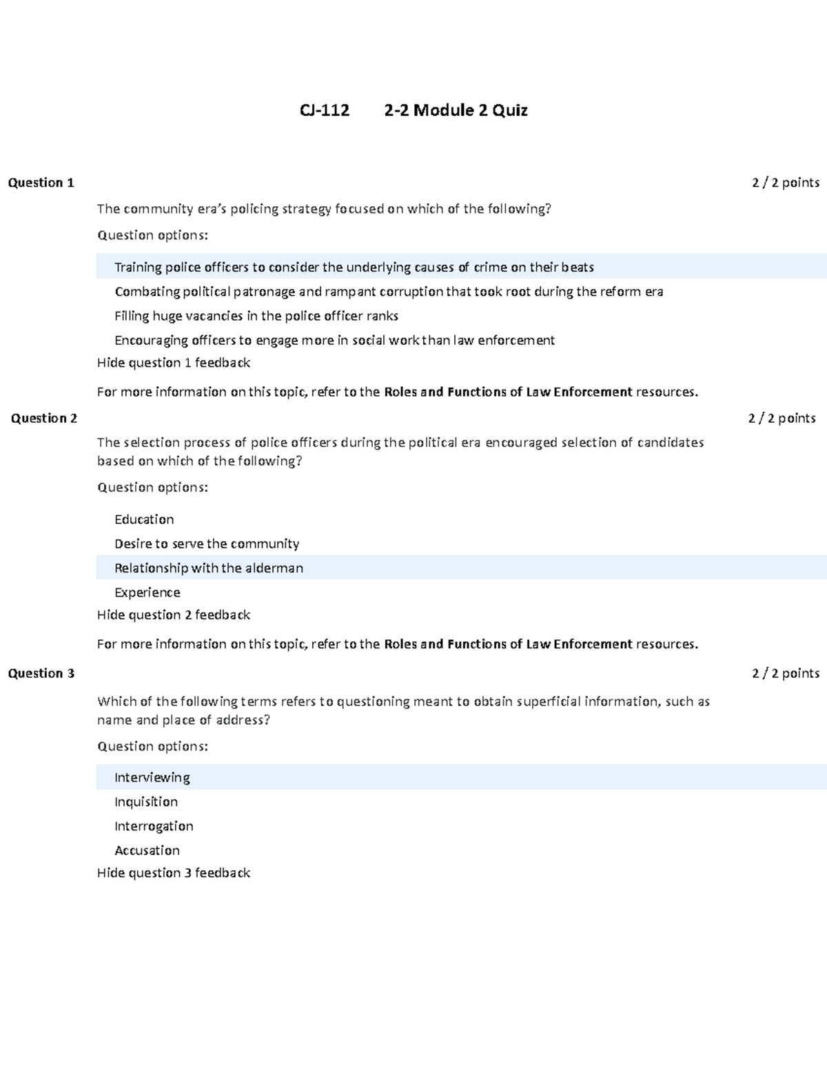 CJ-112 Module 2 Quiz: Understanding Community Policing Strategies - Studocu