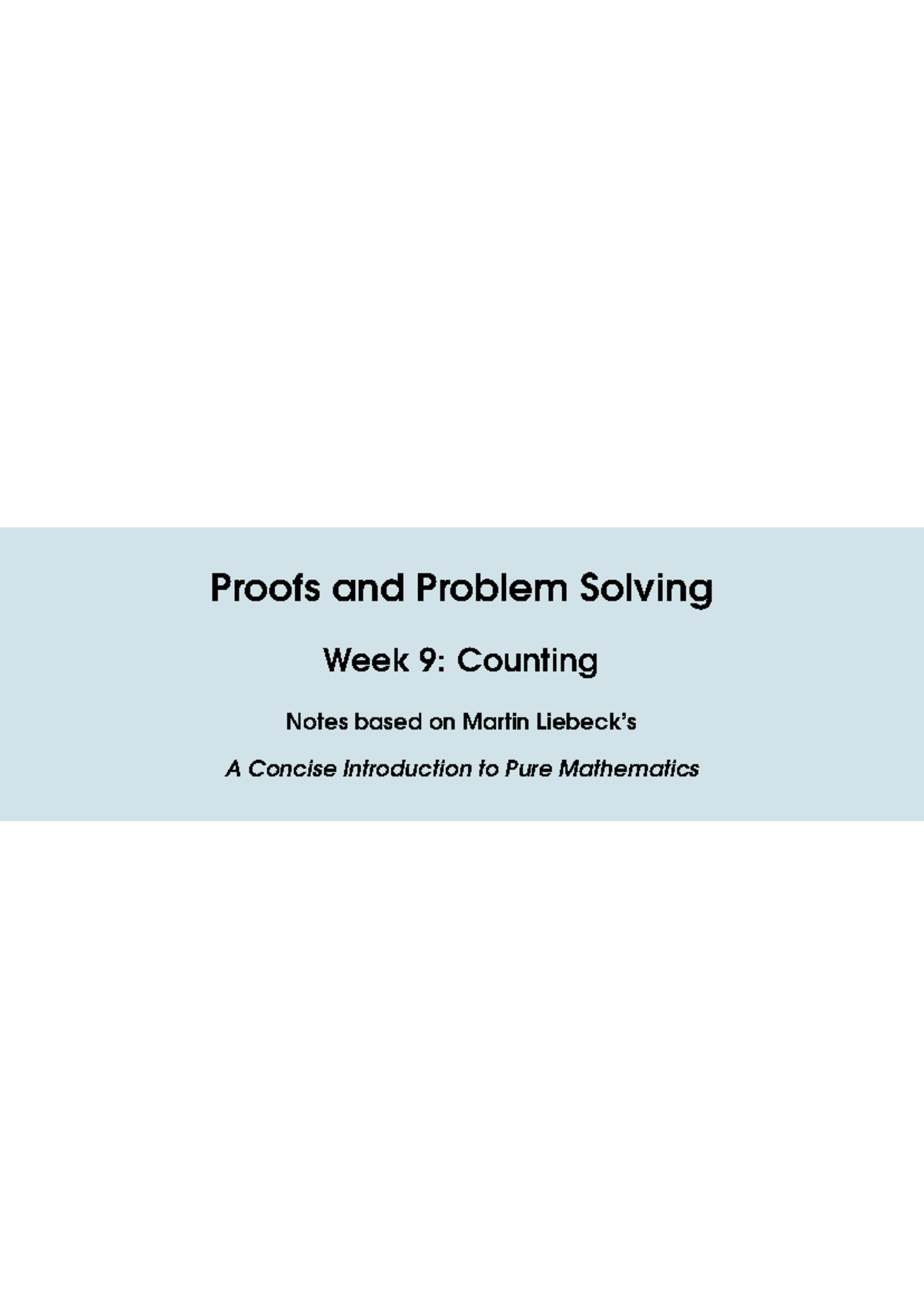 PPS 2022 23 - Week 9 Combinatorial Counting Techniques Notes - Studocu