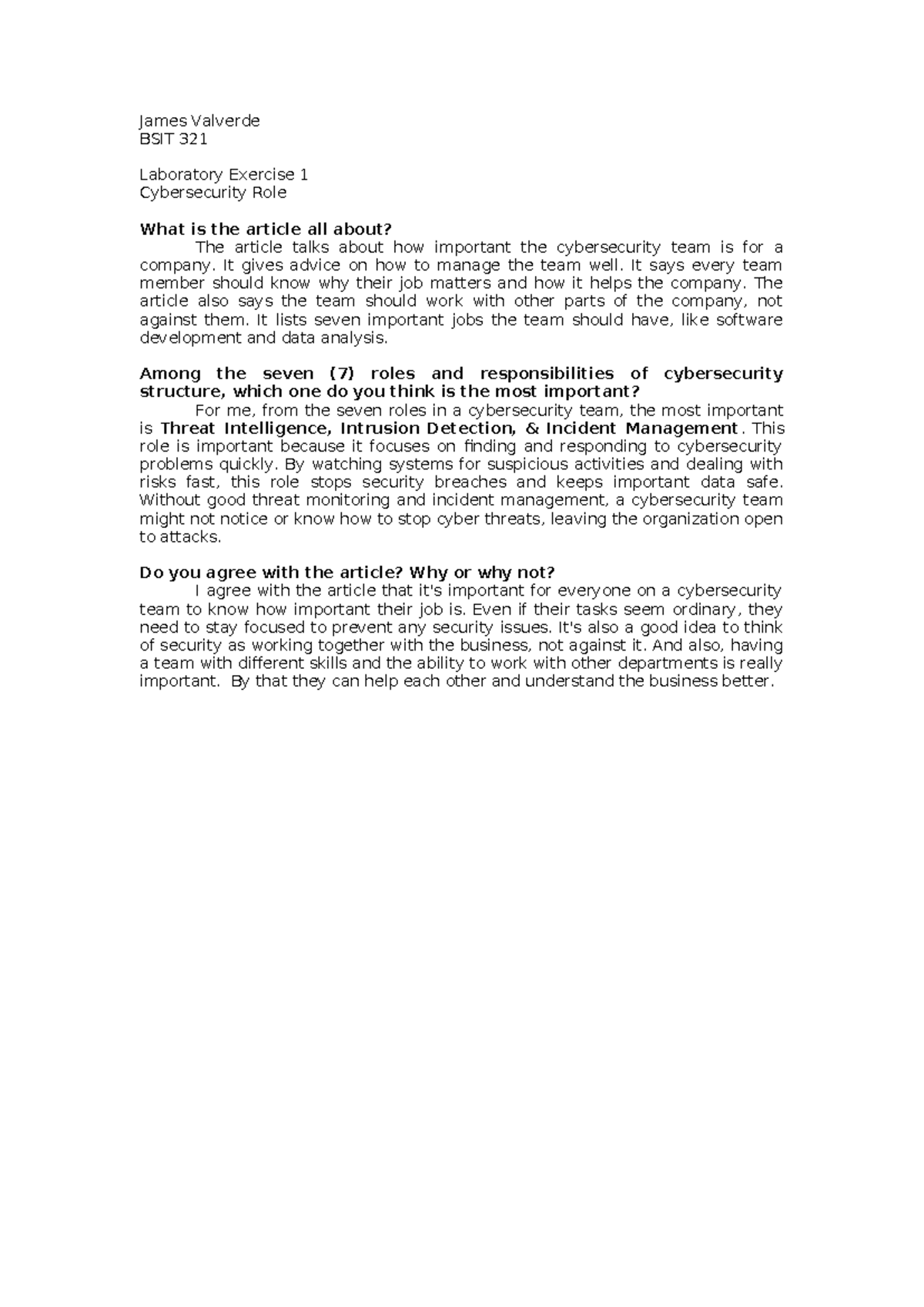 Laboratory Exercise 1 - Cybersecurity Roles & Responsibilities - BSIT ...