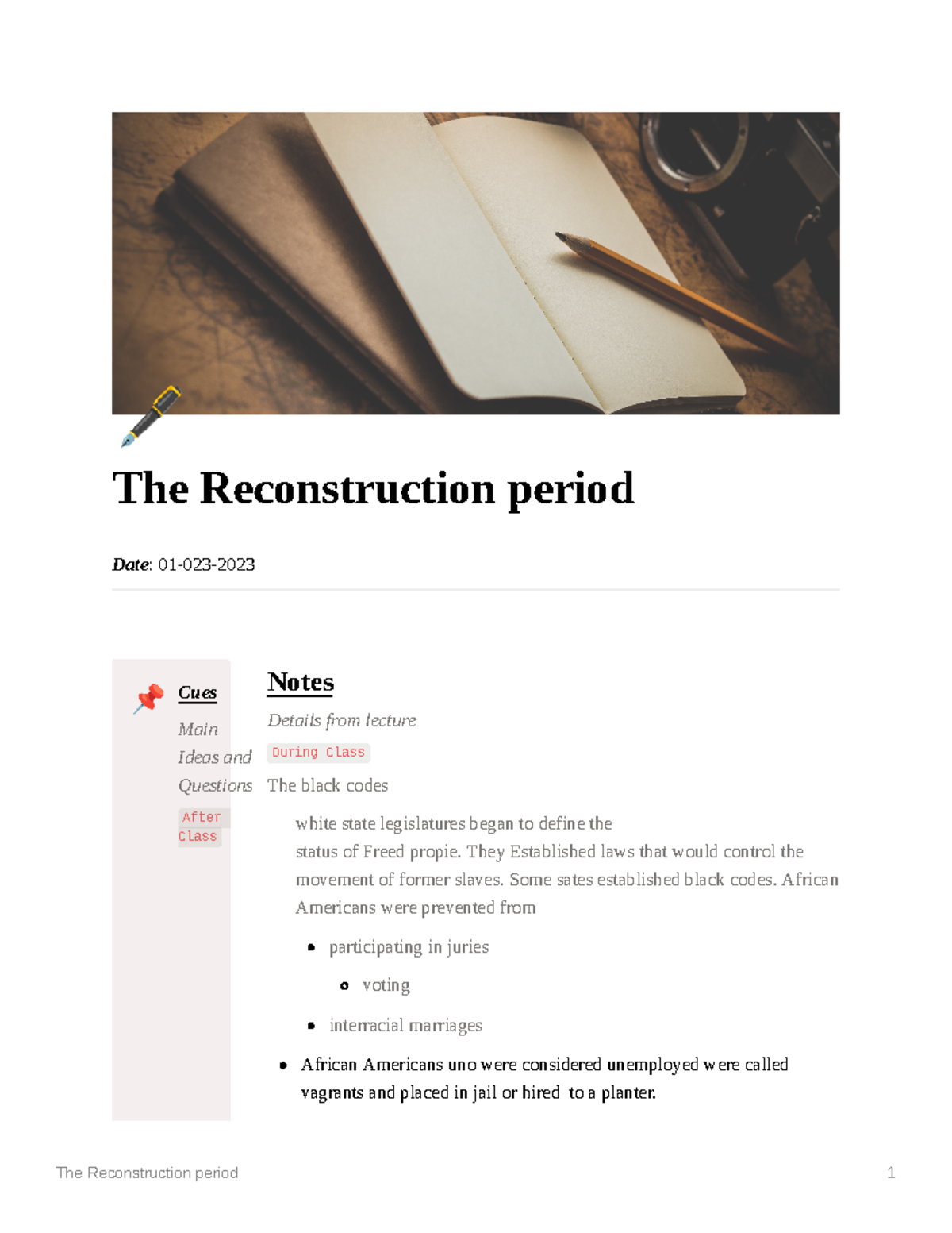 Reconstruction Period Notes: Key Ideas & Themes (HIST 201) - Studocu