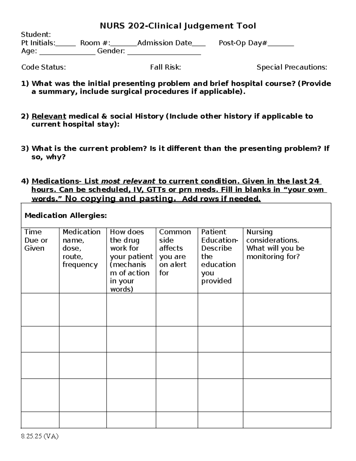 NURS Judgement Tool: Clinical Assessment & Patient Care Plan (N202 ...