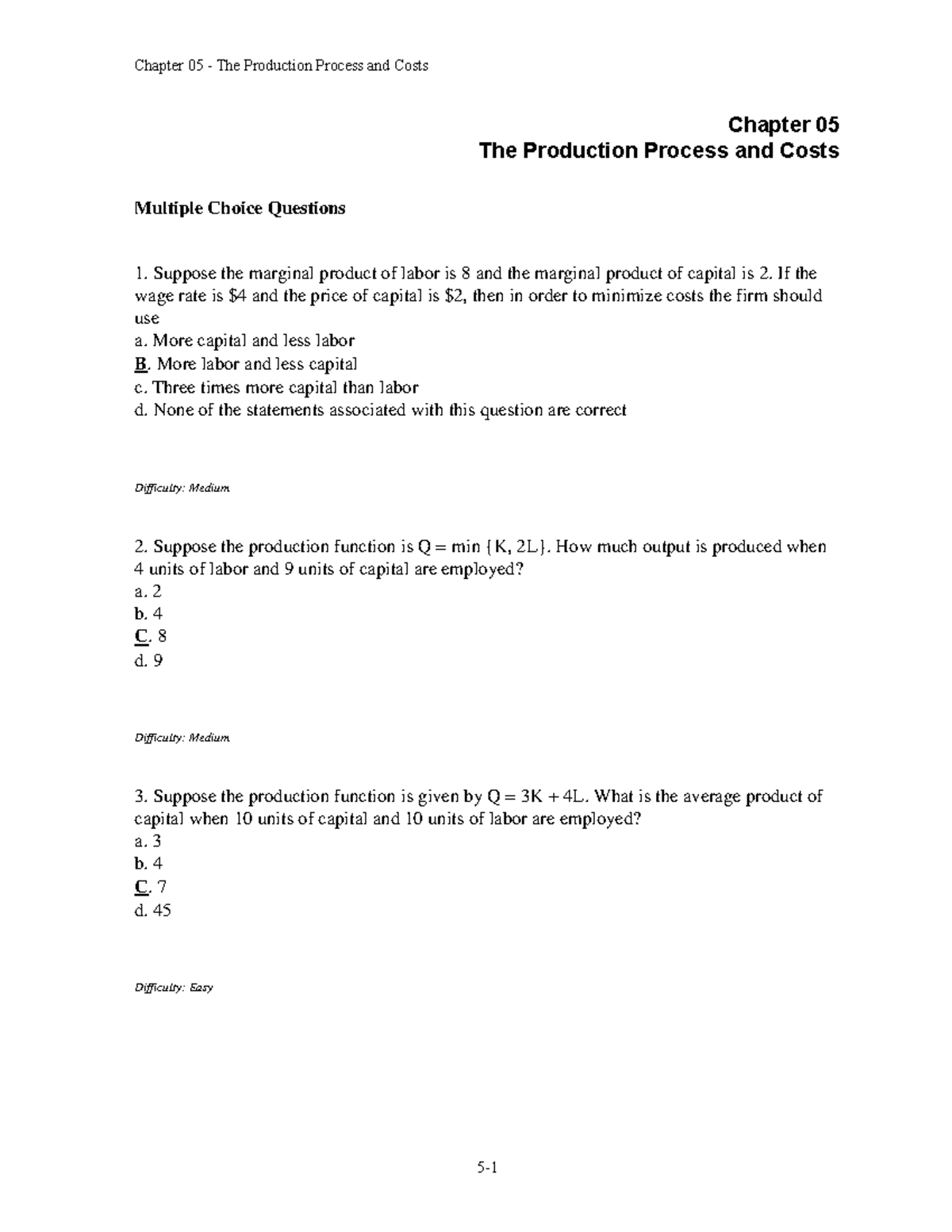 Chapter 5 Test Bank - Managerial Economics Questions & Answers - Studocu
