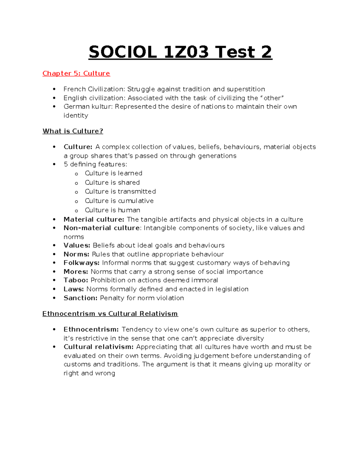 SOCIOL 1Z03 Test 2 Review: Culture, Social Inequality, and Gender ...