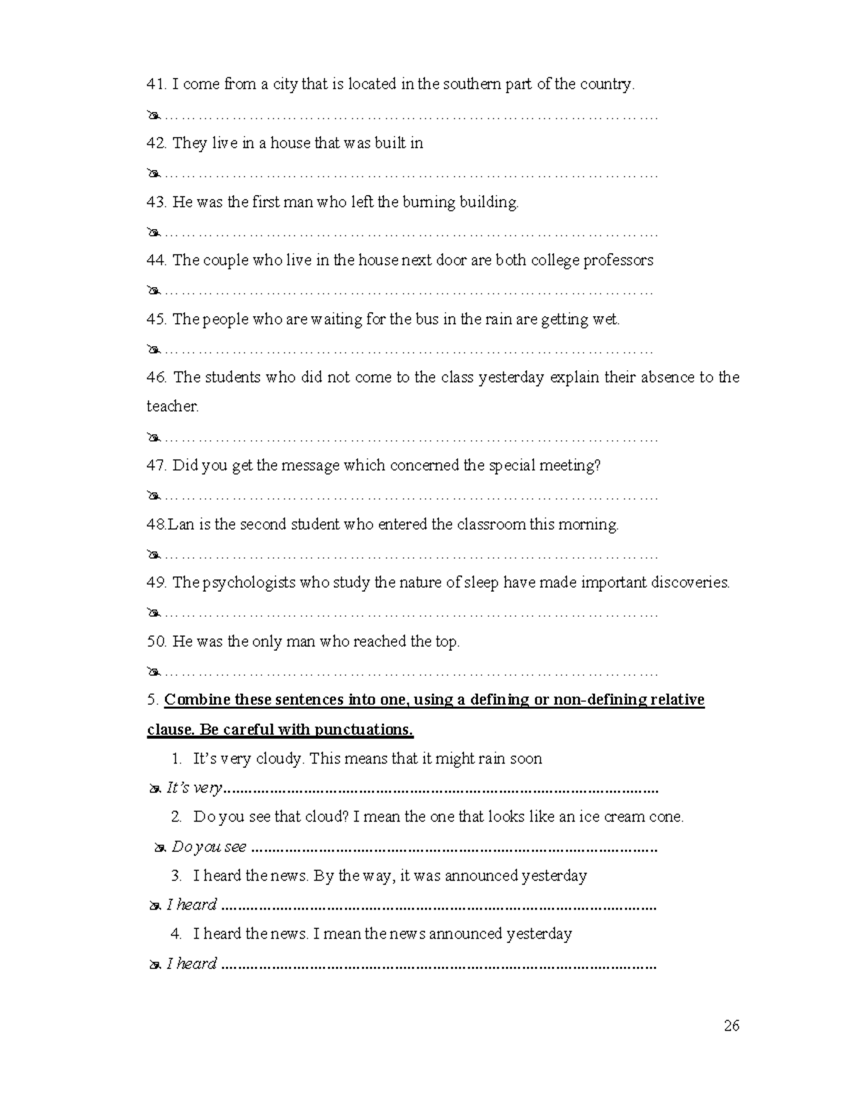 Grammar for Writing: Defining and Relative Clauses Exercises - Studocu
