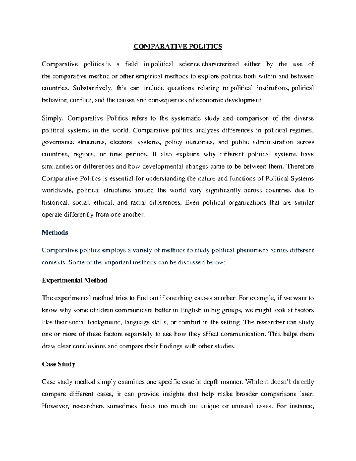 Methods of Comparative Politics: An In-Depth Analysis - Studocu