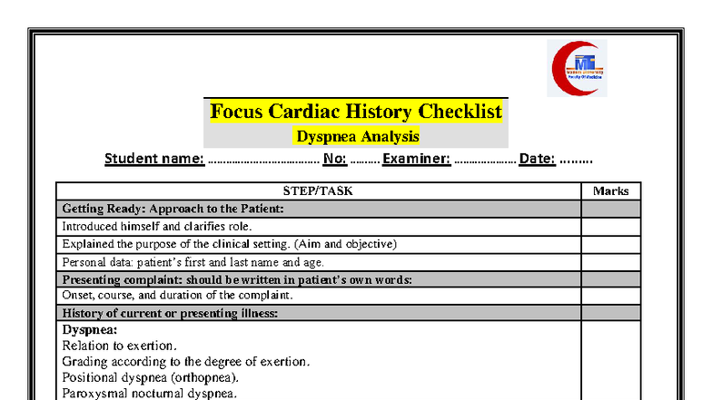 Pediatric OSCE Exam Checklists: Comprehensive Patient Assessment - Studocu