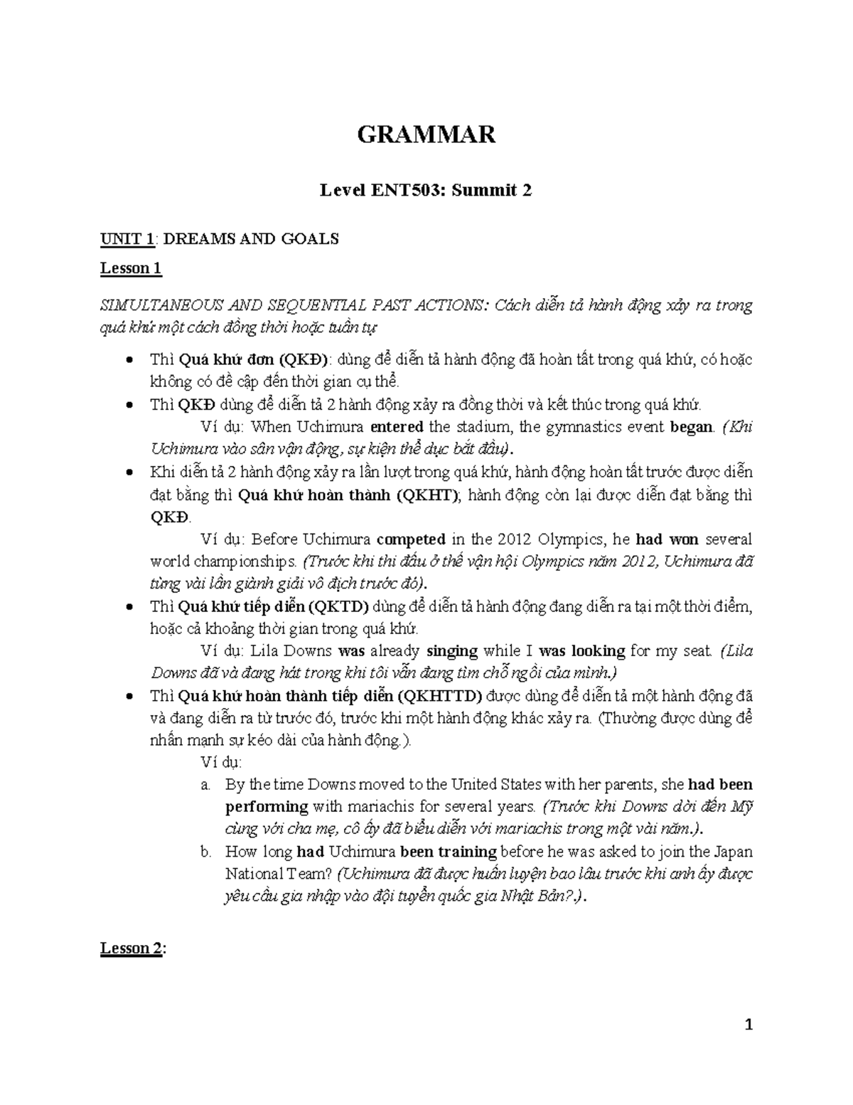ENT503: Grammar Summit 2 - Past Actions and Conditional Clauses Lessons ...