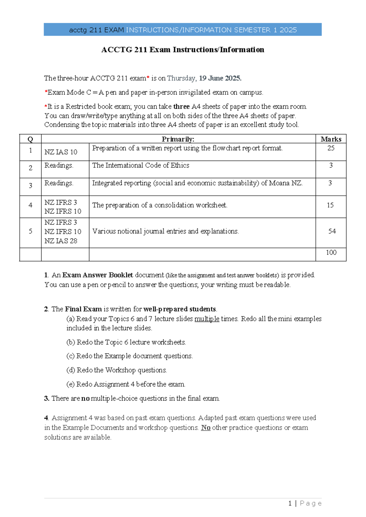 Acctg 211 Final Exam Instructions & Study Guide - Semester 1 2025 - Studocu