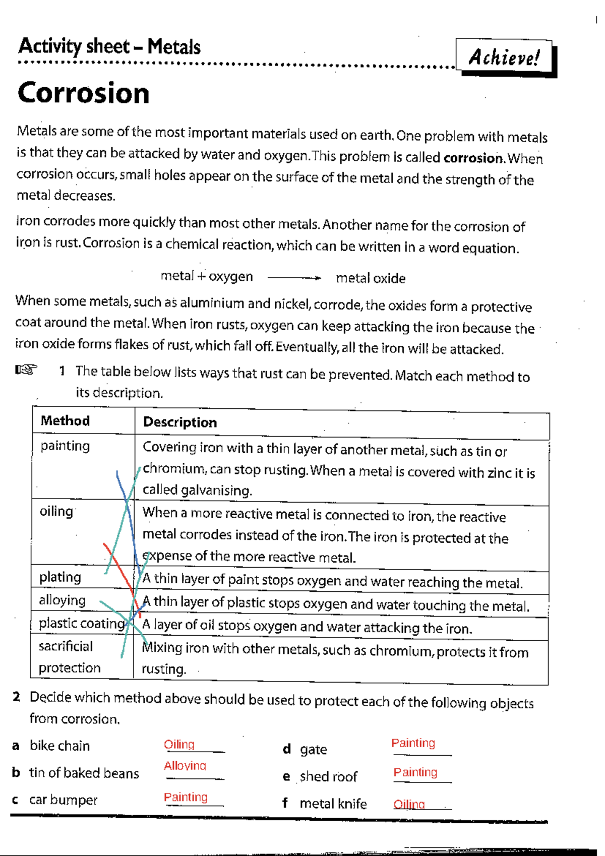 corrosion and Rusting worksheet - 29393 - Studocu