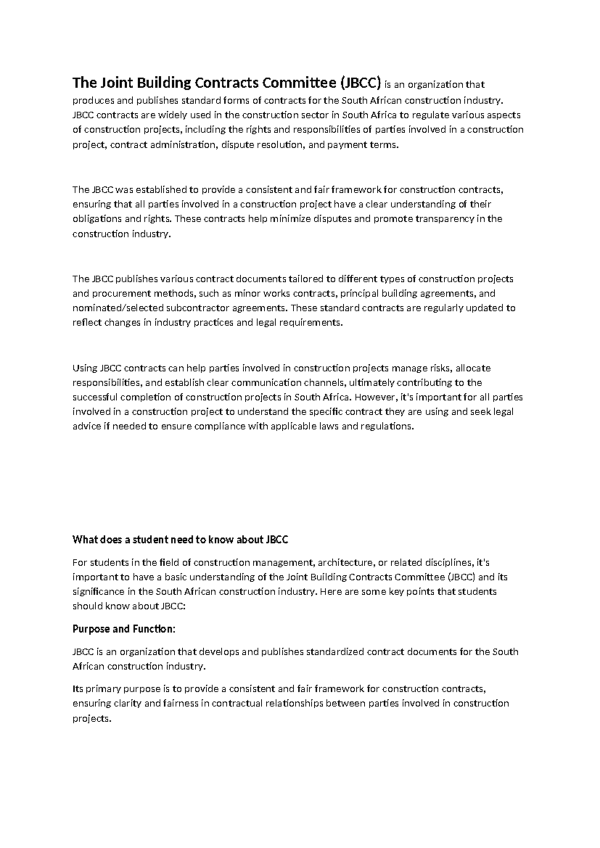 JBCC Extra Notes KPP: Understanding JBCC Contracts in Construction ...