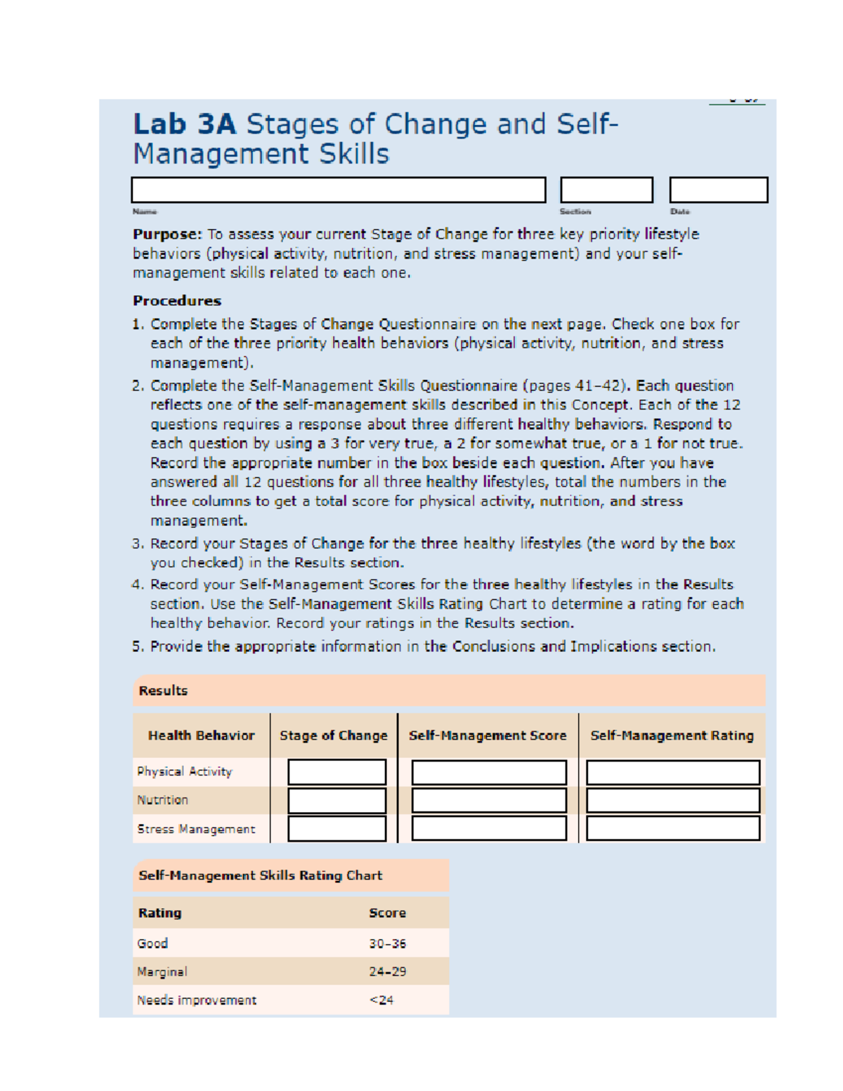 LAB 3A - Stages of Change & Management Skills Assessment - Studocu