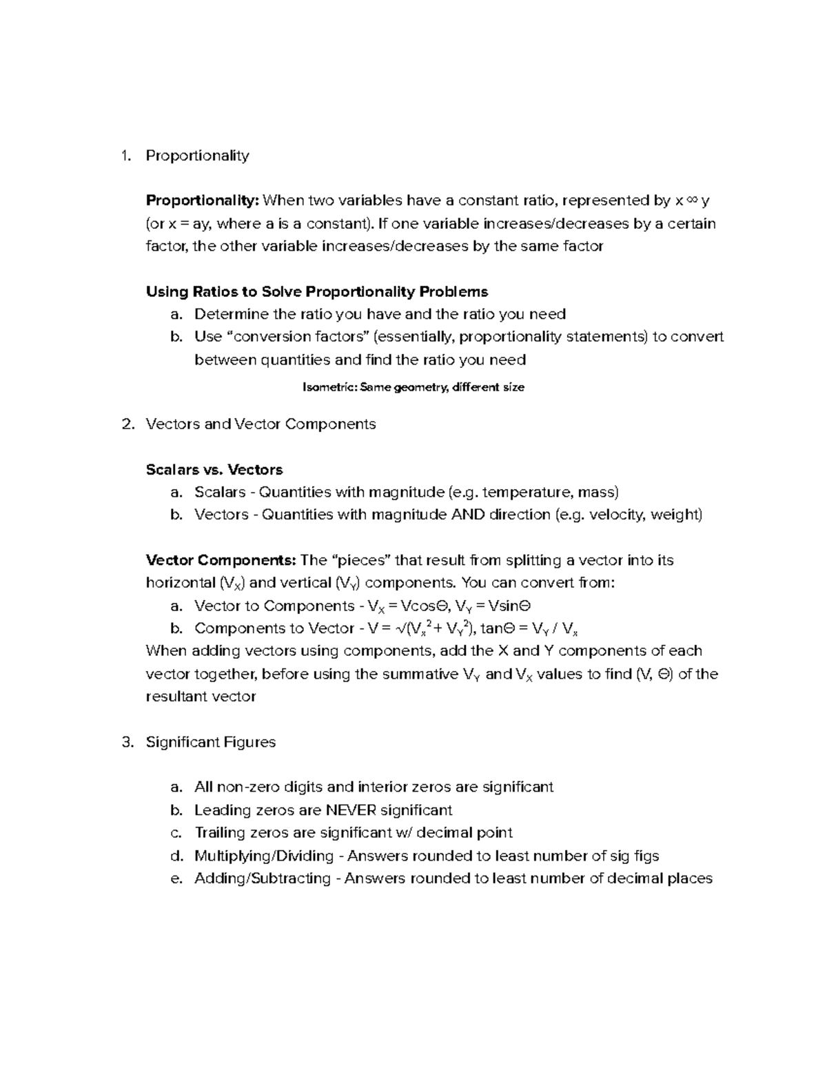 Midterm Review: Proportionality, Vectors, and Significant Figures - Studocu